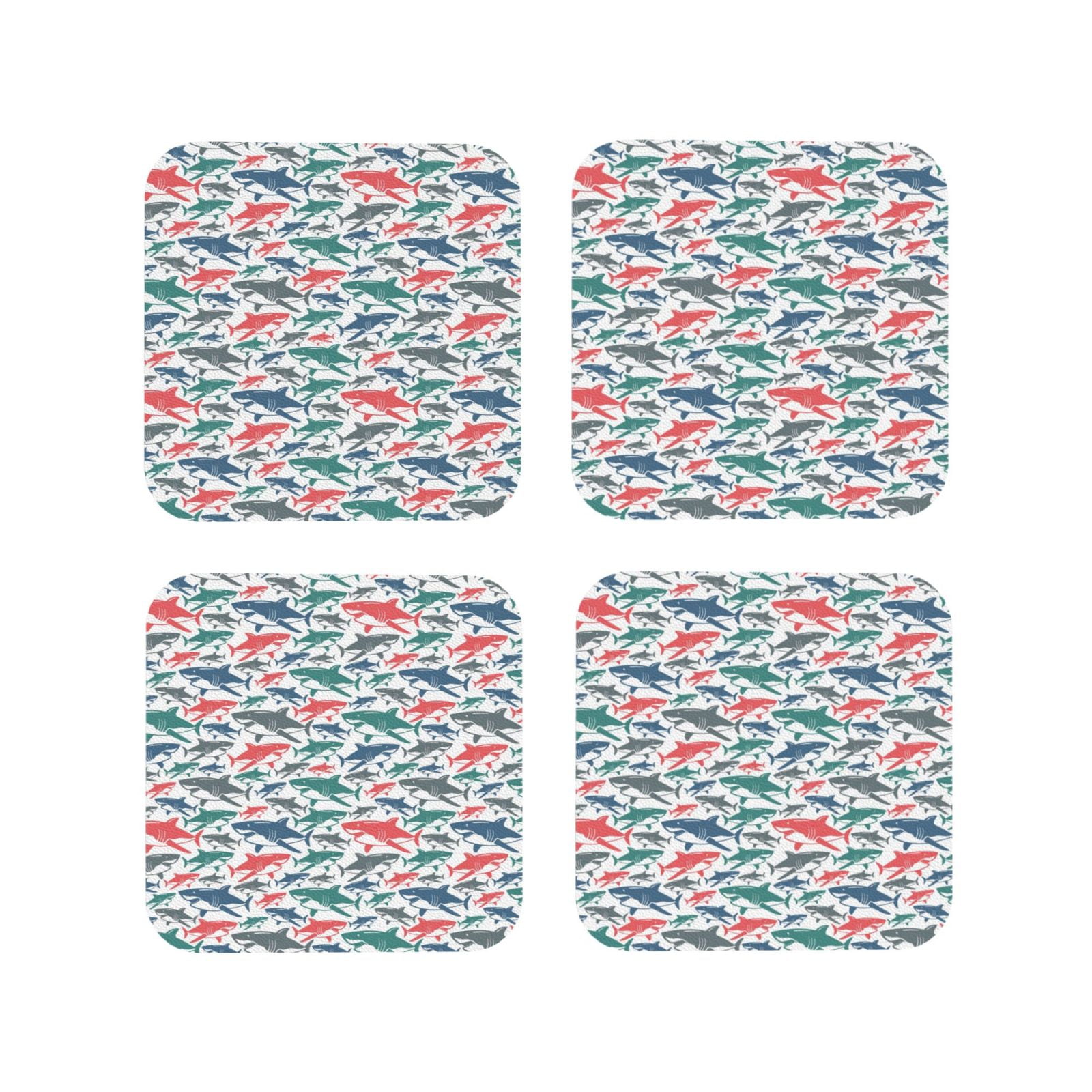 Drink Coasters, Colorful Shark -PVC Leather Coasters Sets of 4 for ...
