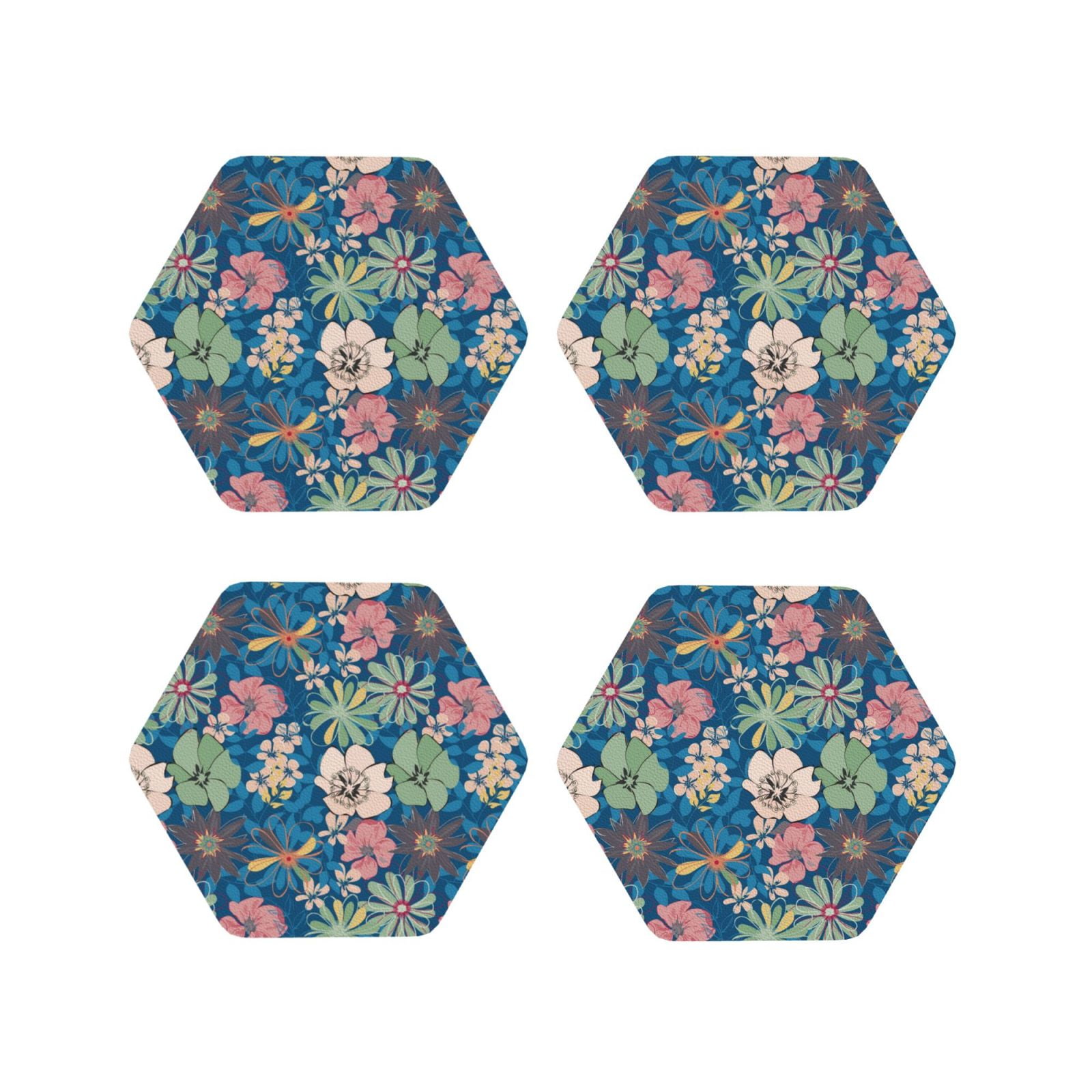 Drink Coasters, Colorful flowers AA -PVC Leather Coasters Sets of 4 for ...
