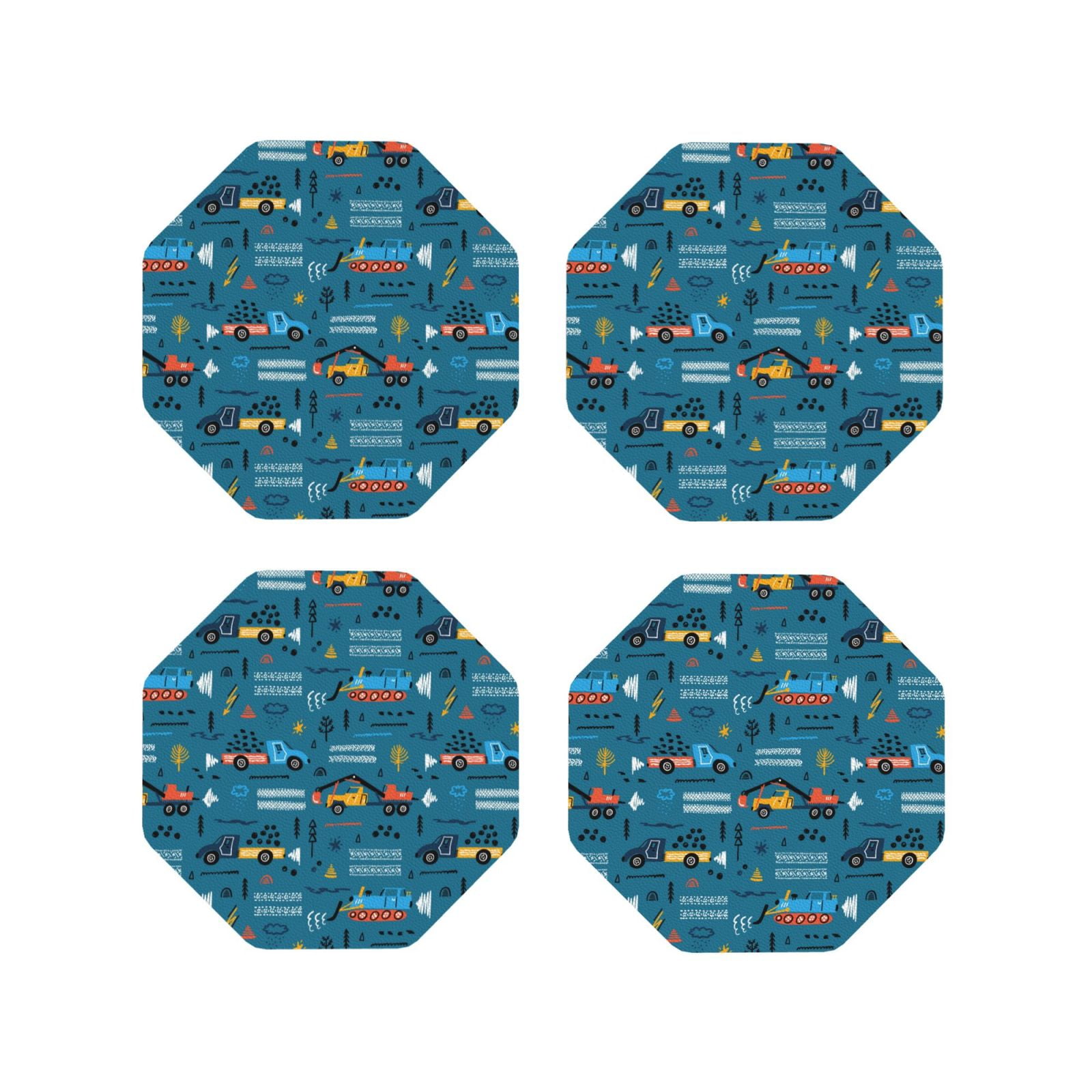Drink Coasters, Construction Trucks -PVC Leather Coasters Sets of 4 for ...