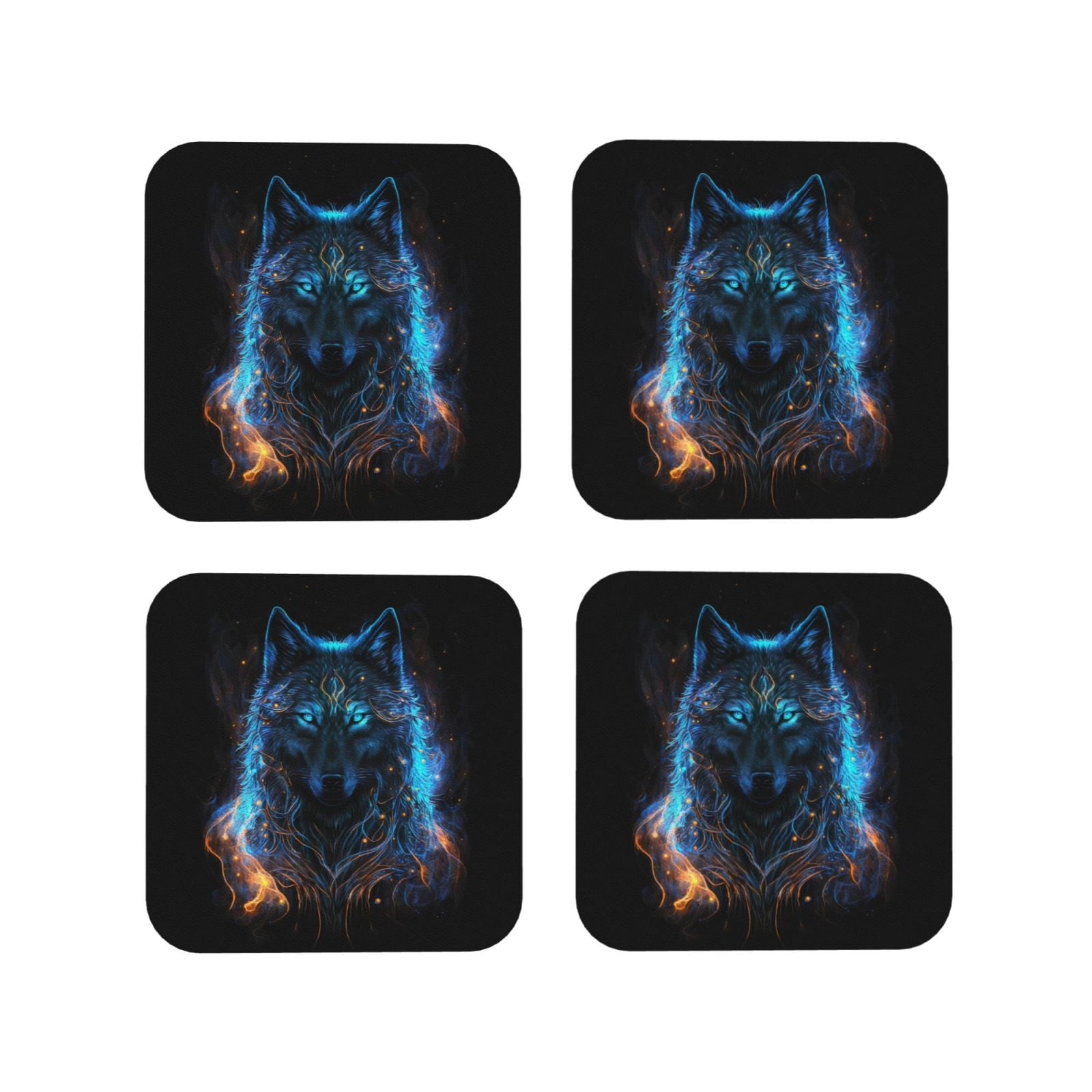 Drink Coasters, Cool Blue Light Wolf -PVC Leather Coasters Sets of 4 ...