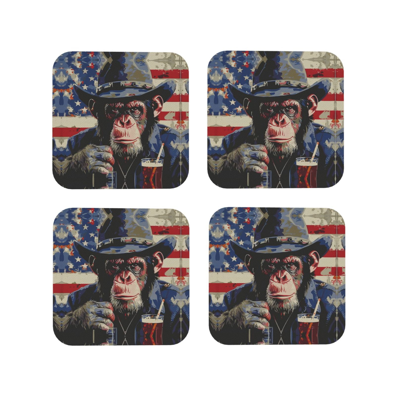 Drink Coasters, Cool Chimp with Drink -PVC Leather Coasters Sets of 4 ...