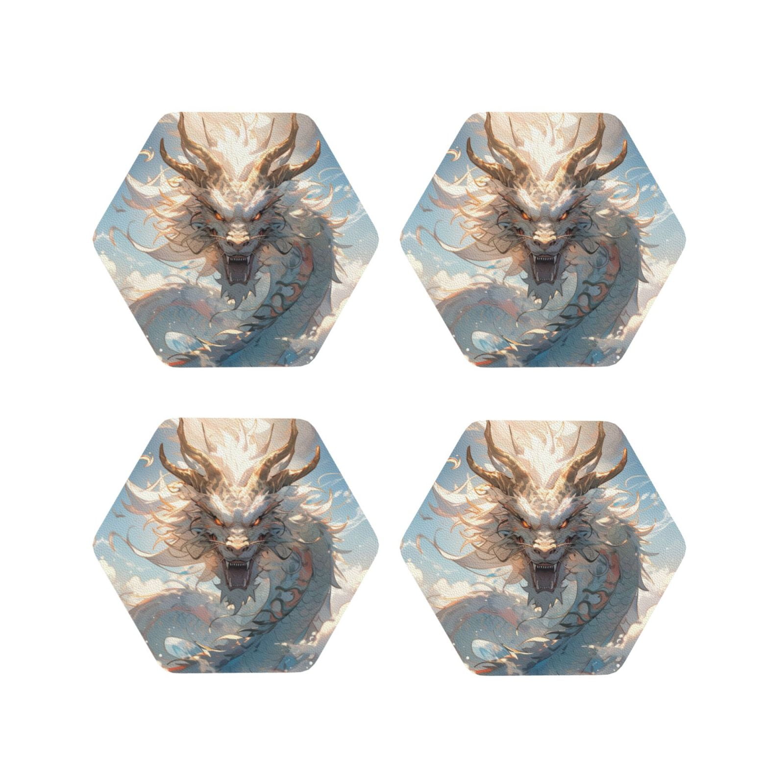 Drink Coasters, Cool Cloud White Dragon -PVC Leather Coasters Sets of 4 ...