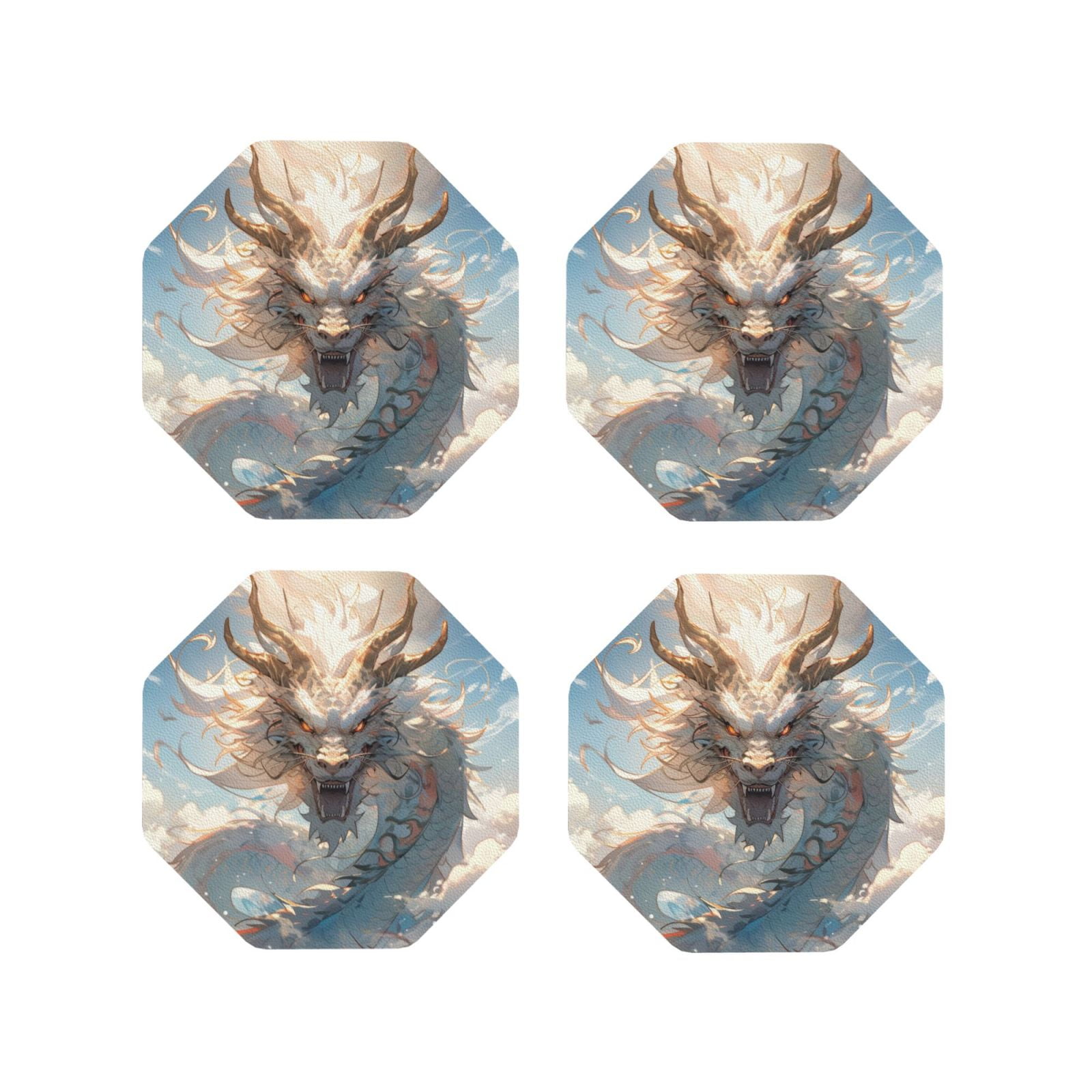 Drink Coasters, Cool Cloud White Dragon -PVC Leather Coasters Sets of 4 ...