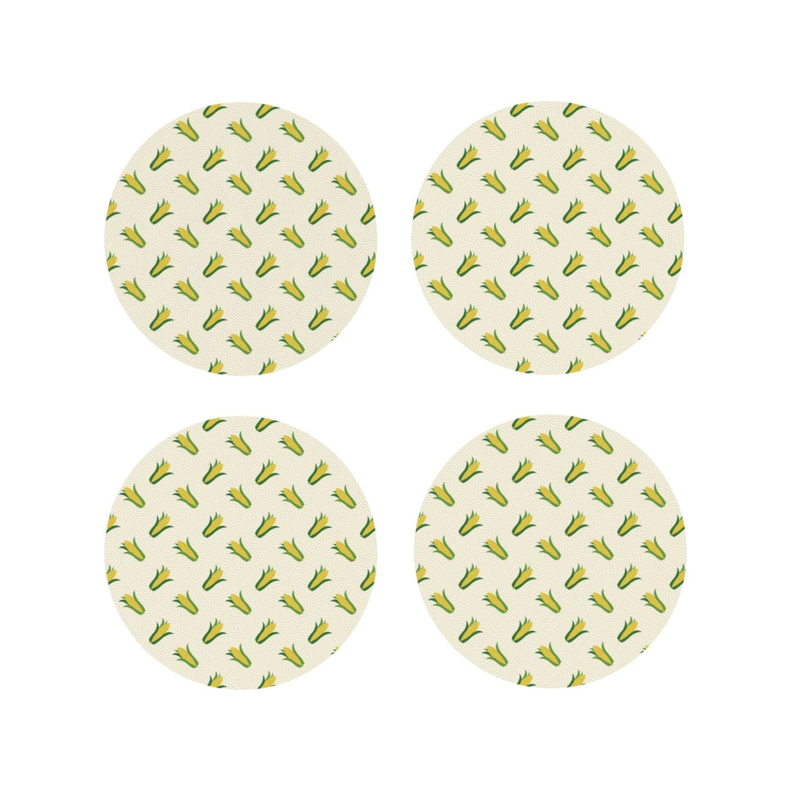 Drink Coasters, Corn print -PVC Leather Coasters Sets of 4 for Tabletop ...