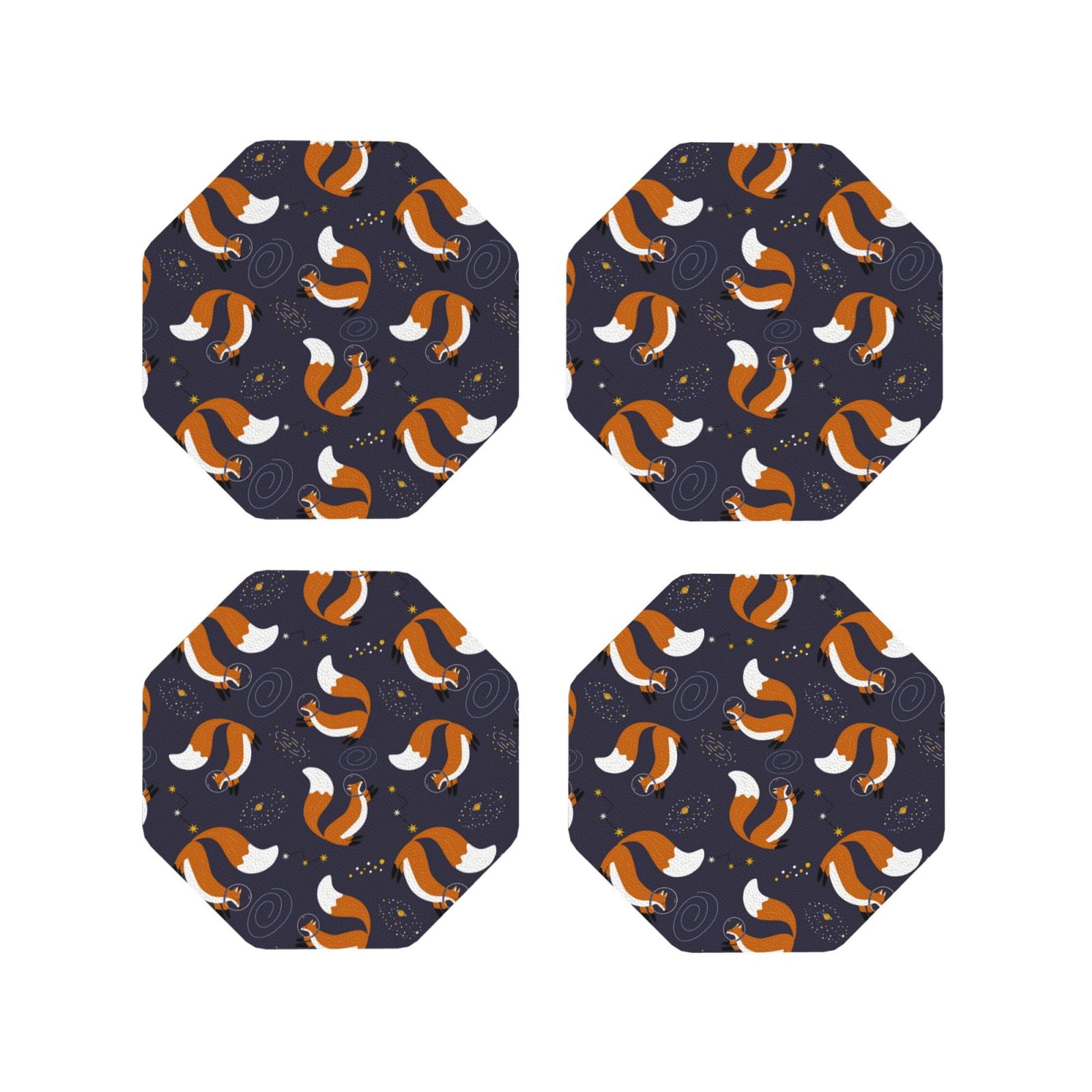 Drink Coasters, Cosmic Fox -PVC Leather Coasters Sets of 4 for Tabletop ...