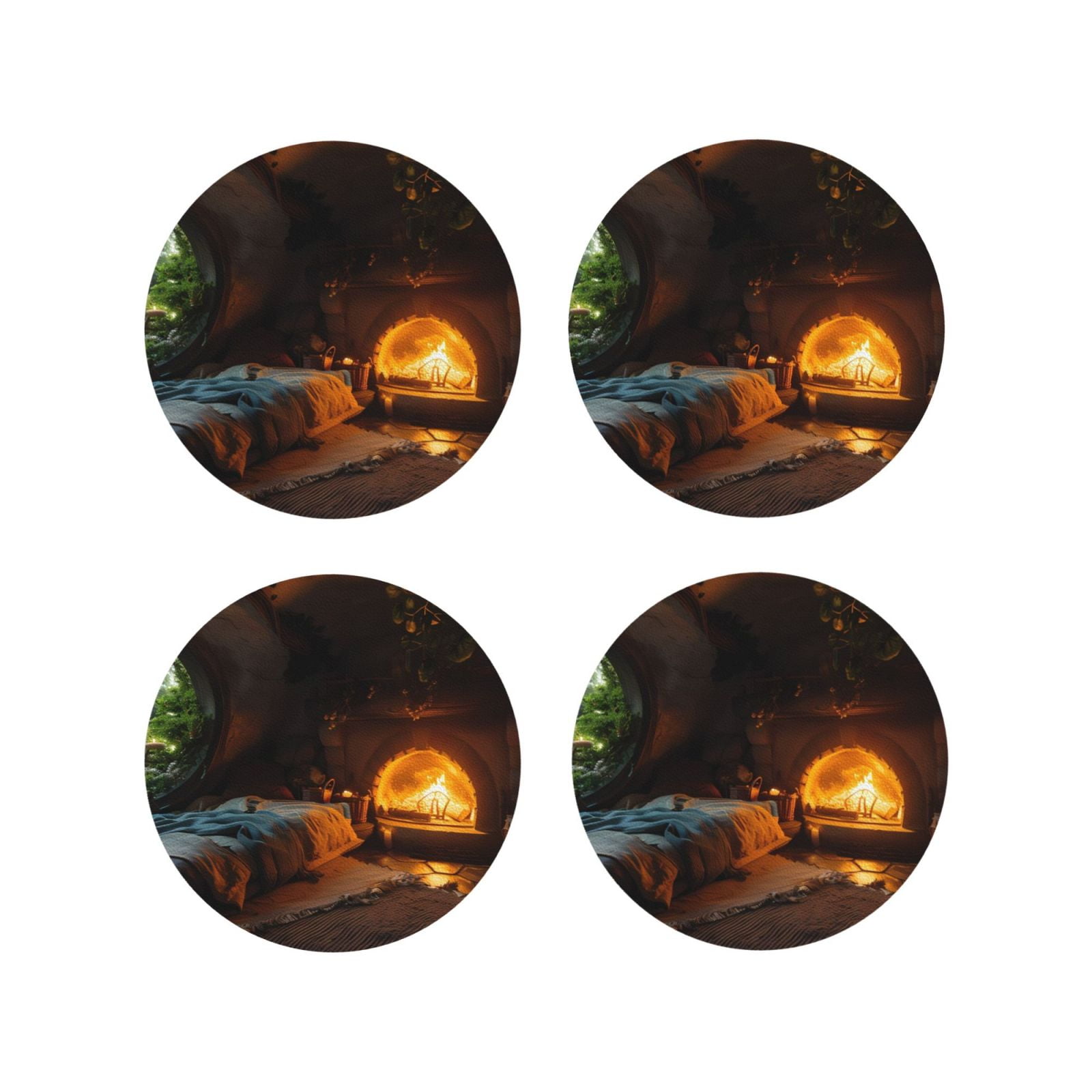 Drink Coasters, Cozy Tree Hole Cabin -PVC Leather Coasters Sets of 4 ...