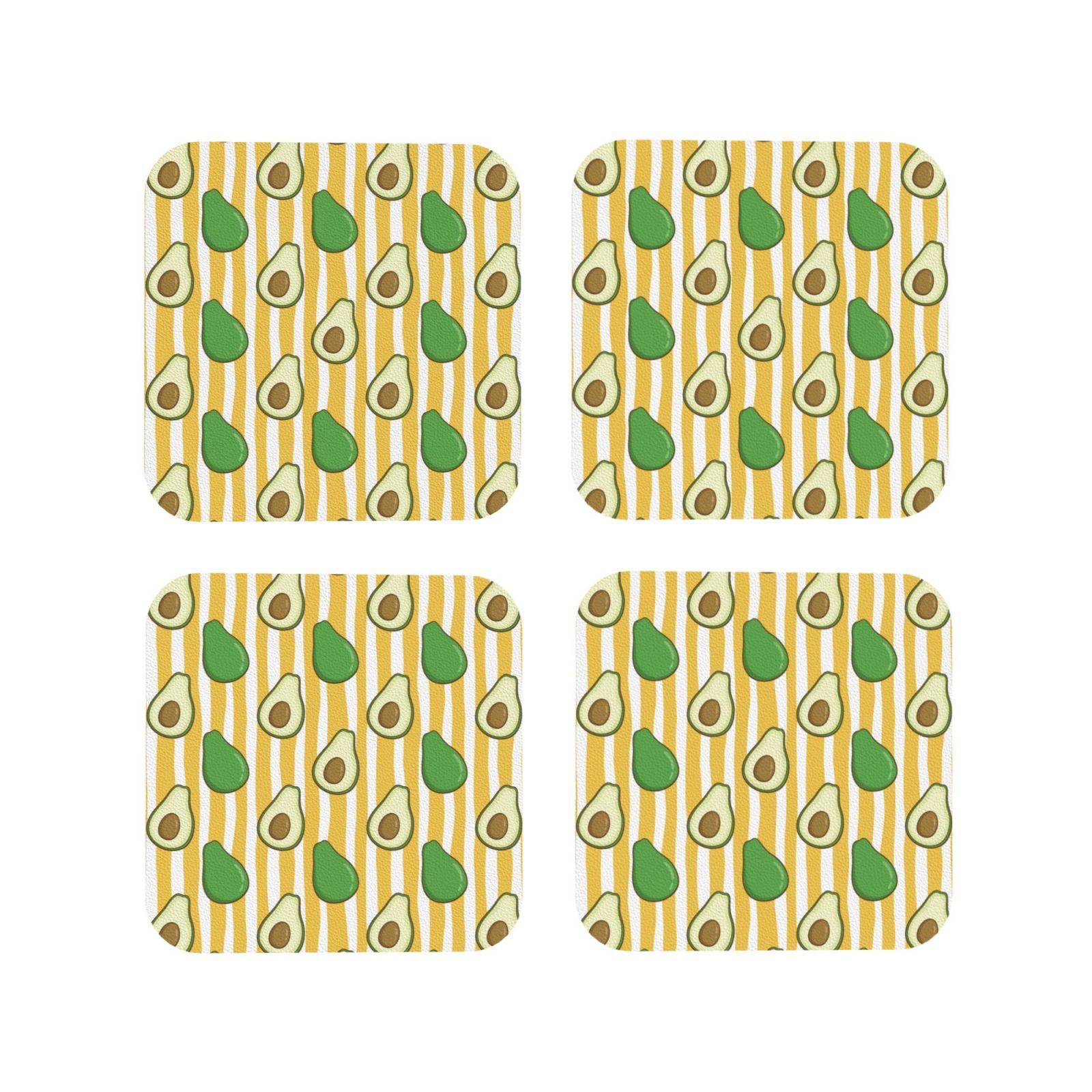 Drink Coasters, Cute Avocado Yellow Stripe -PVC Leather Coasters Sets ...