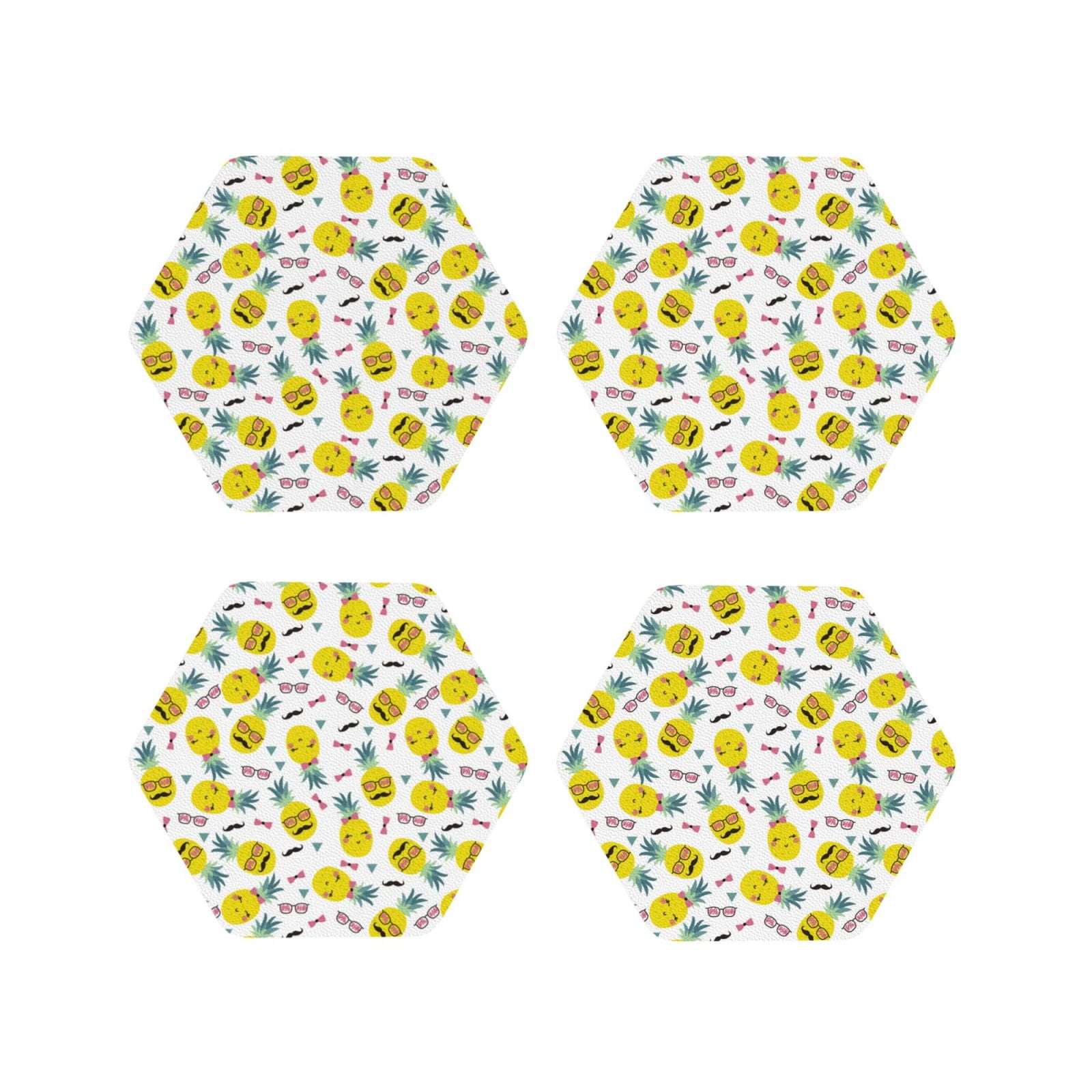 Drink Coasters, Cute Bow Tie Pineapple -PVC Leather Coasters Sets of 4 ...
