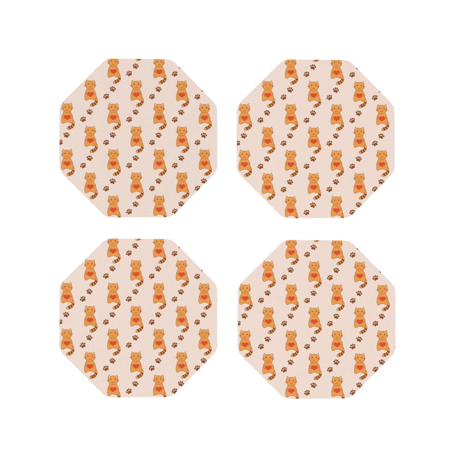 Drink Coasters, Cute Cartoon Loving Cat -PVC Leather Coasters Sets of 4 ...