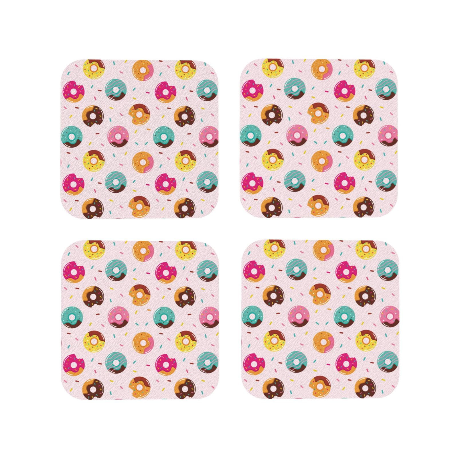 Drink Coasters, Cute Cartoon Mini Donut -PVC Leather Coasters Sets of 4 ...