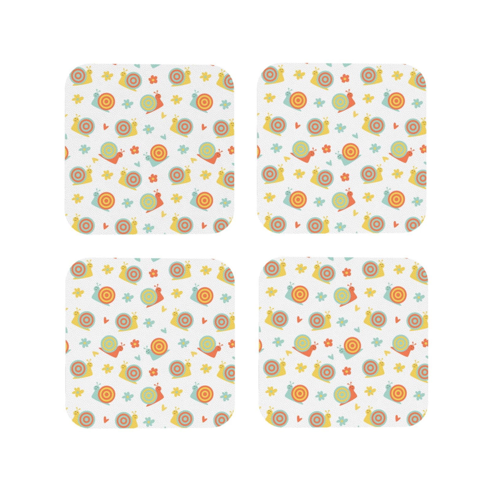 Drink Coasters, Cute Cartoon Snail Flower -PVC Leather Coasters Sets of ...