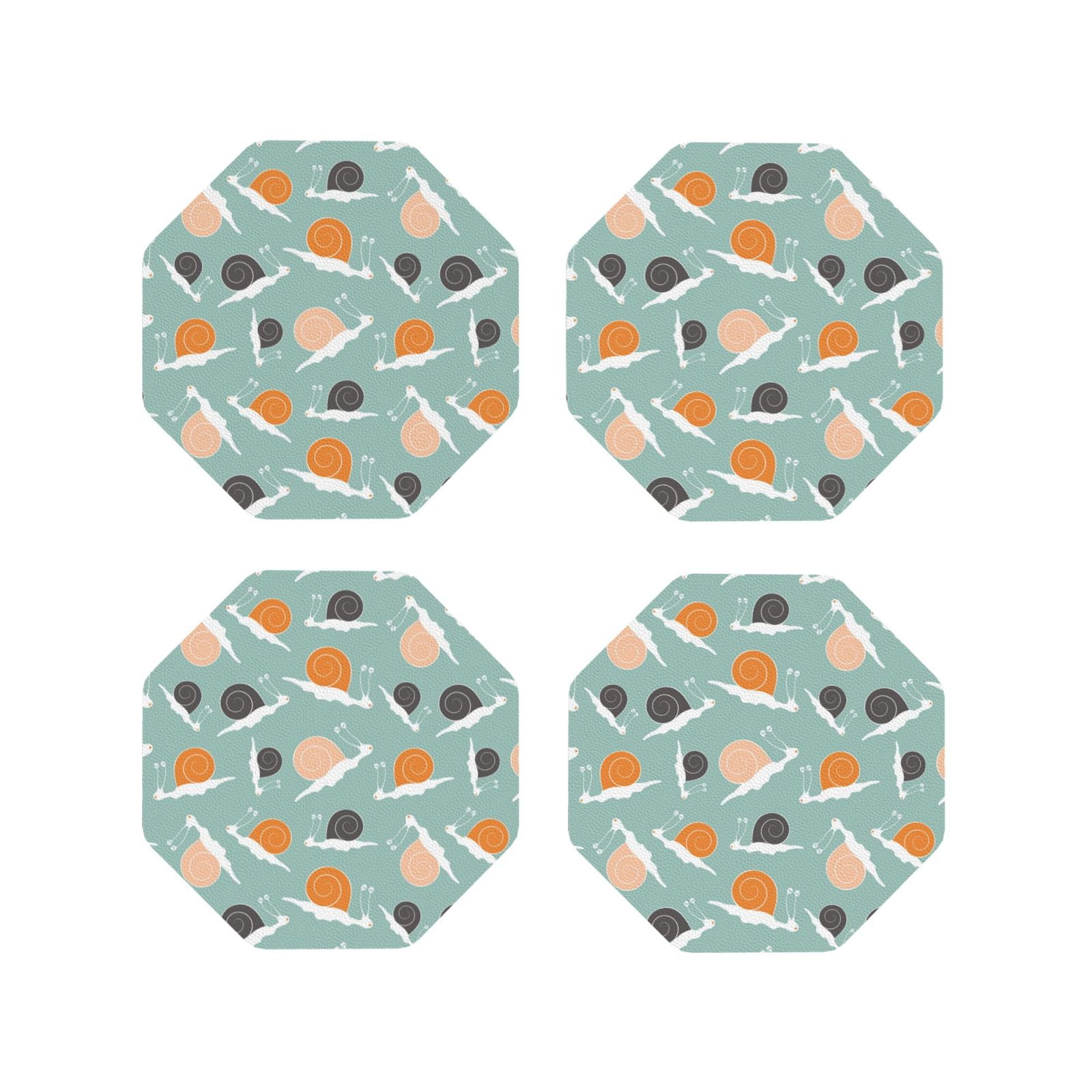 Drink Coasters, Cute Cartoon Snails -PVC Leather Coasters Sets of 4 for ...