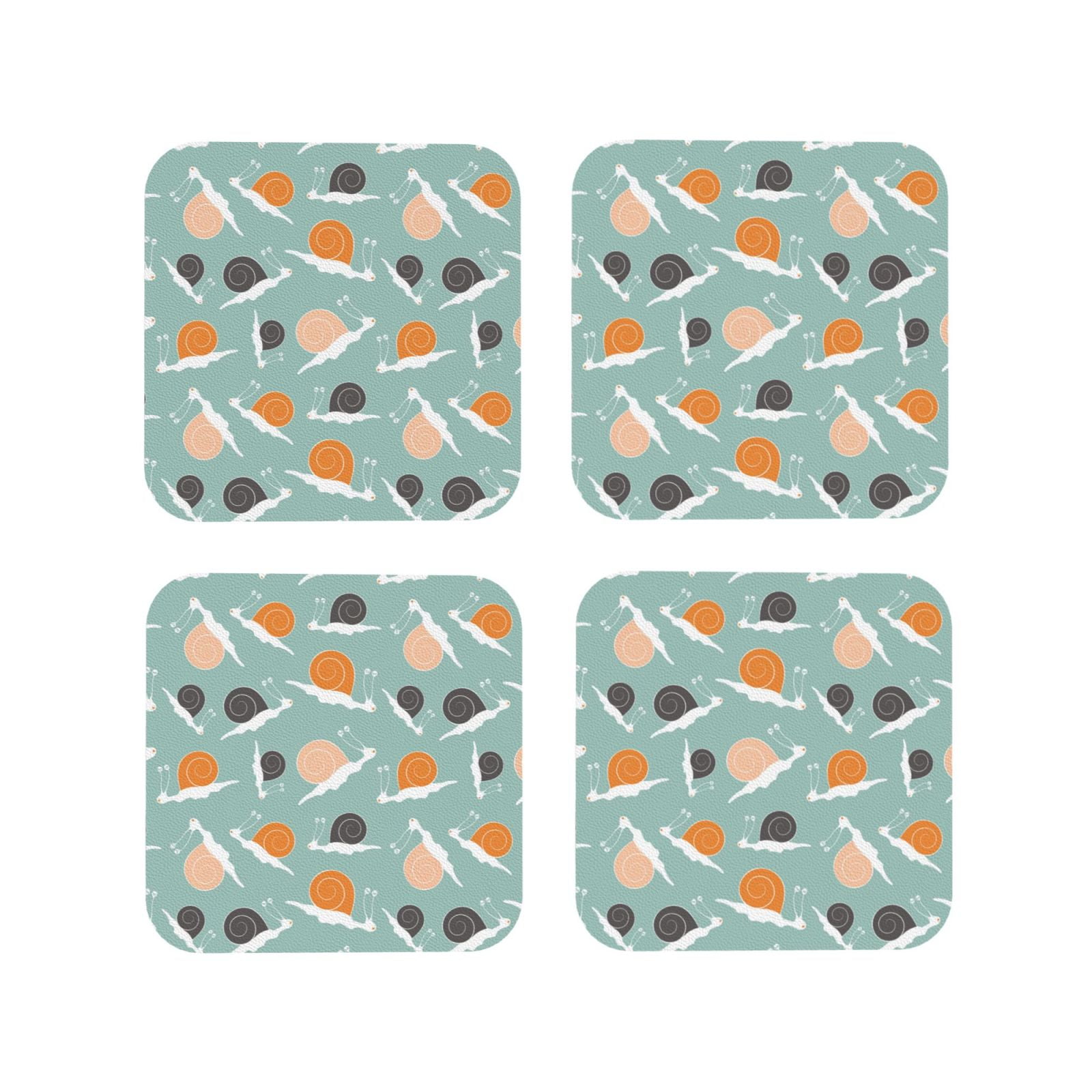 Drink Coasters, Cute Cartoon Snails -PVC Leather Coasters Sets of 4 for ...