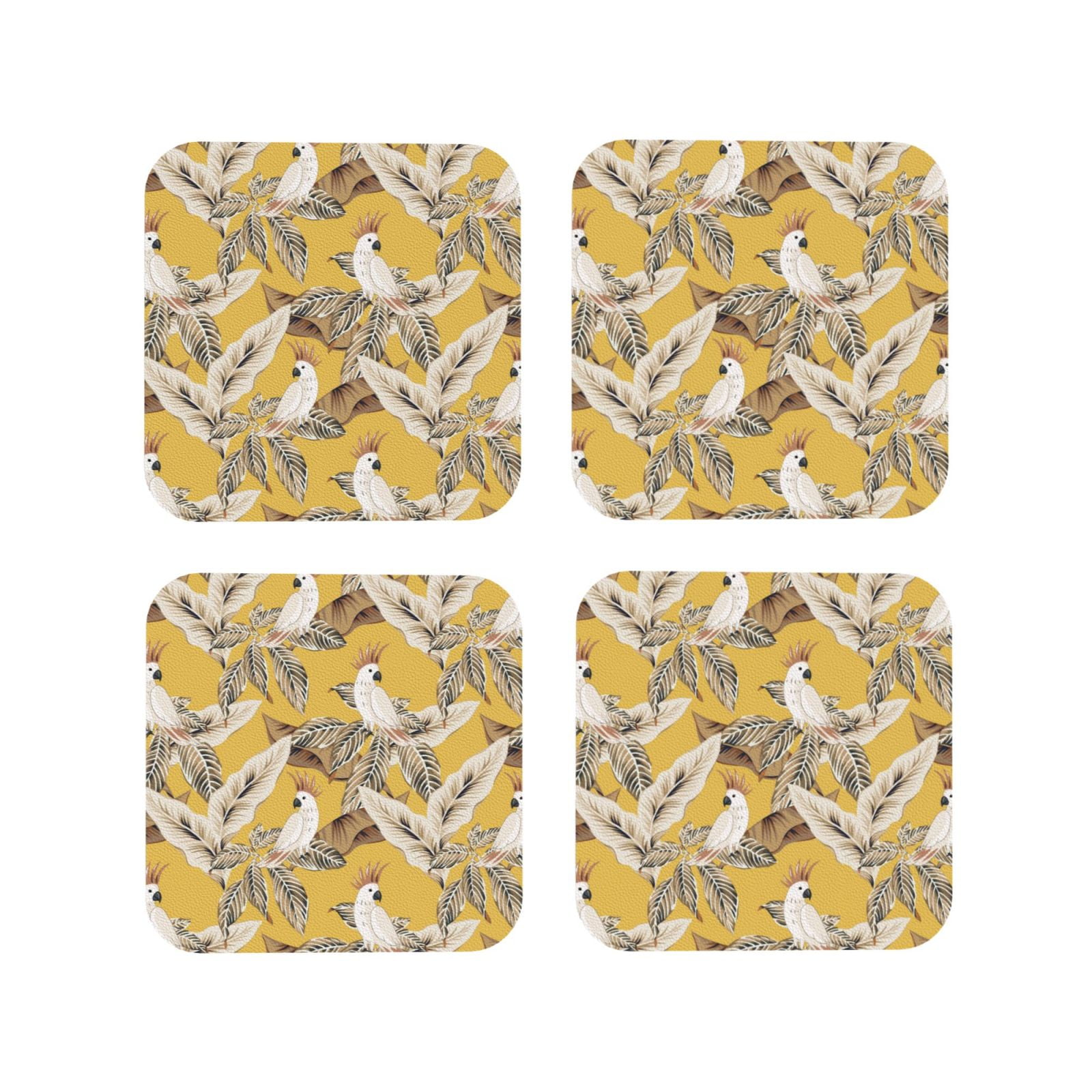 Drink Coasters, Cute Cockatoo Parrot Leaves -PVC Leather Coasters Sets ...