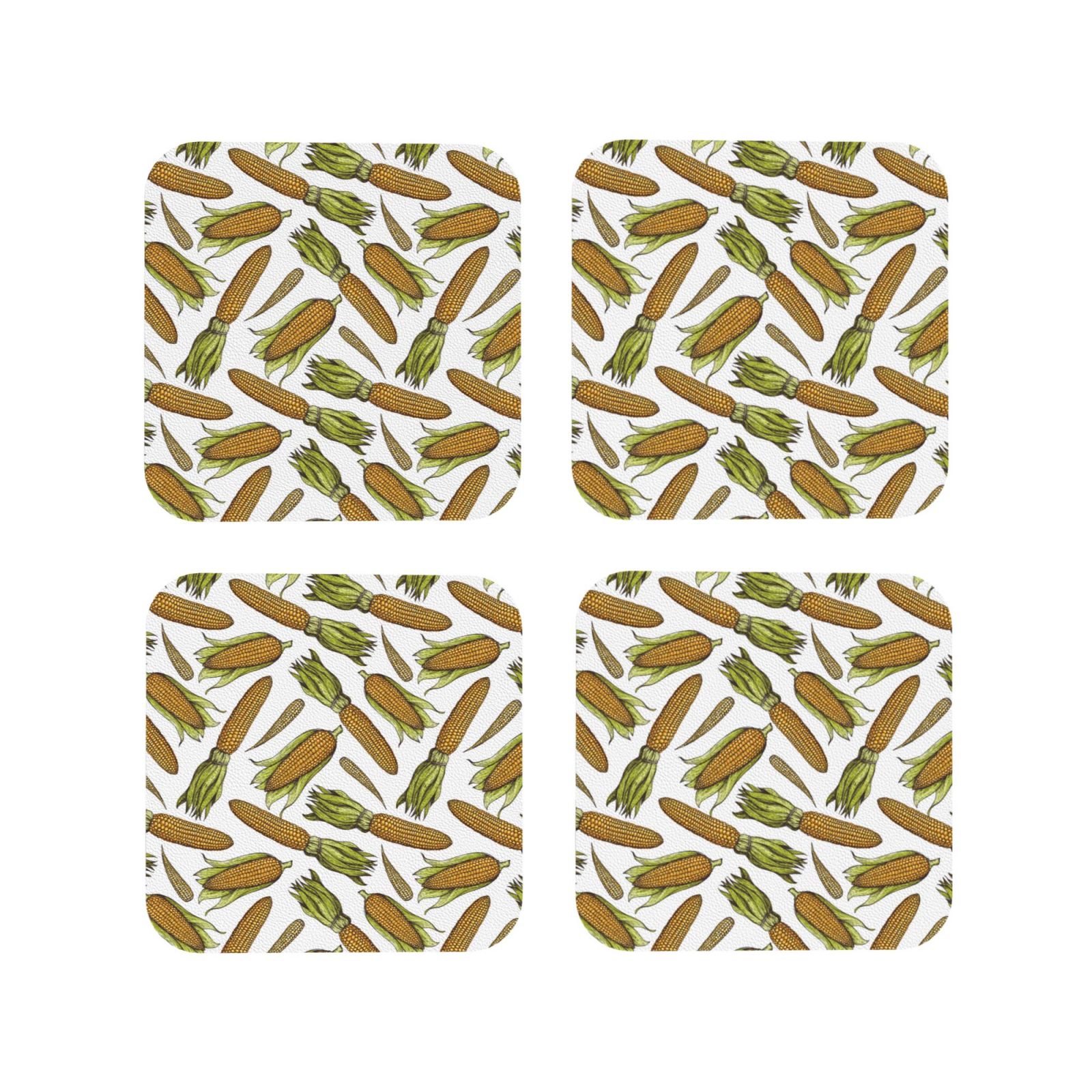 Drink Coasters, Cute Corn -PVC Leather Coasters Sets of 4 for Tabletop ...