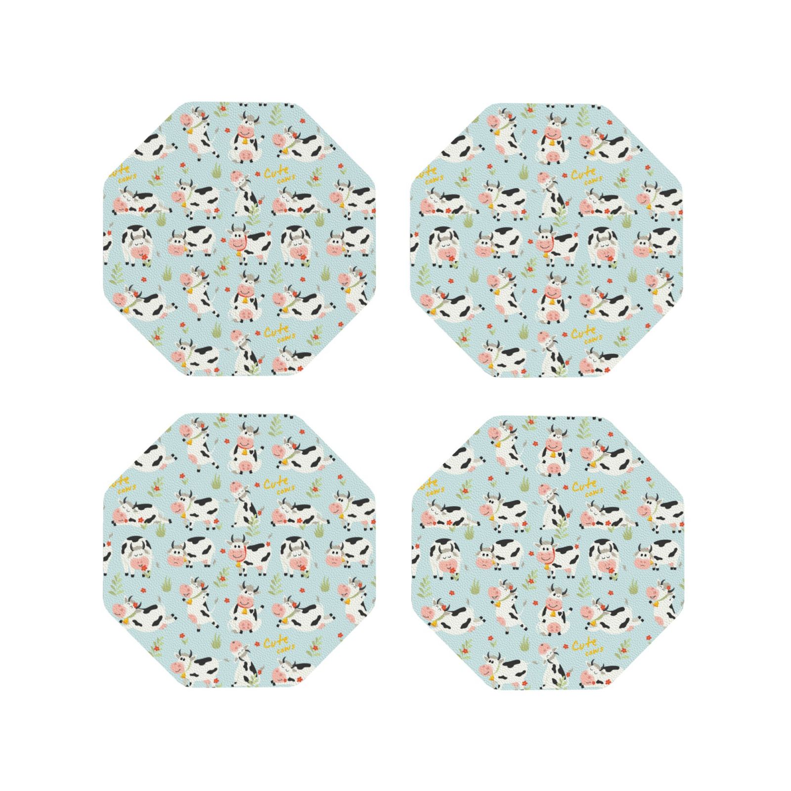 Drink Coasters, Cute Cows -PVC Leather Coasters Sets of 4 for Tabletop ...
