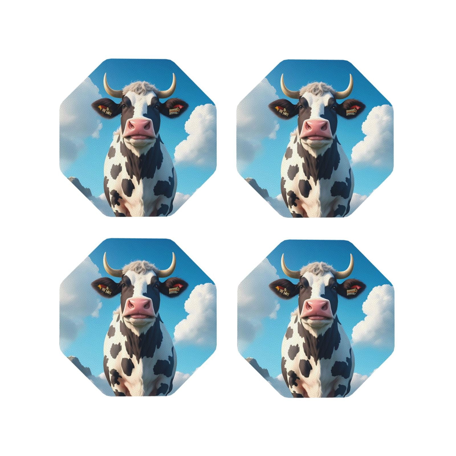 Drink Coasters, Cute Daisy Cow A -PVC Leather Coasters Sets of 4 for ...
