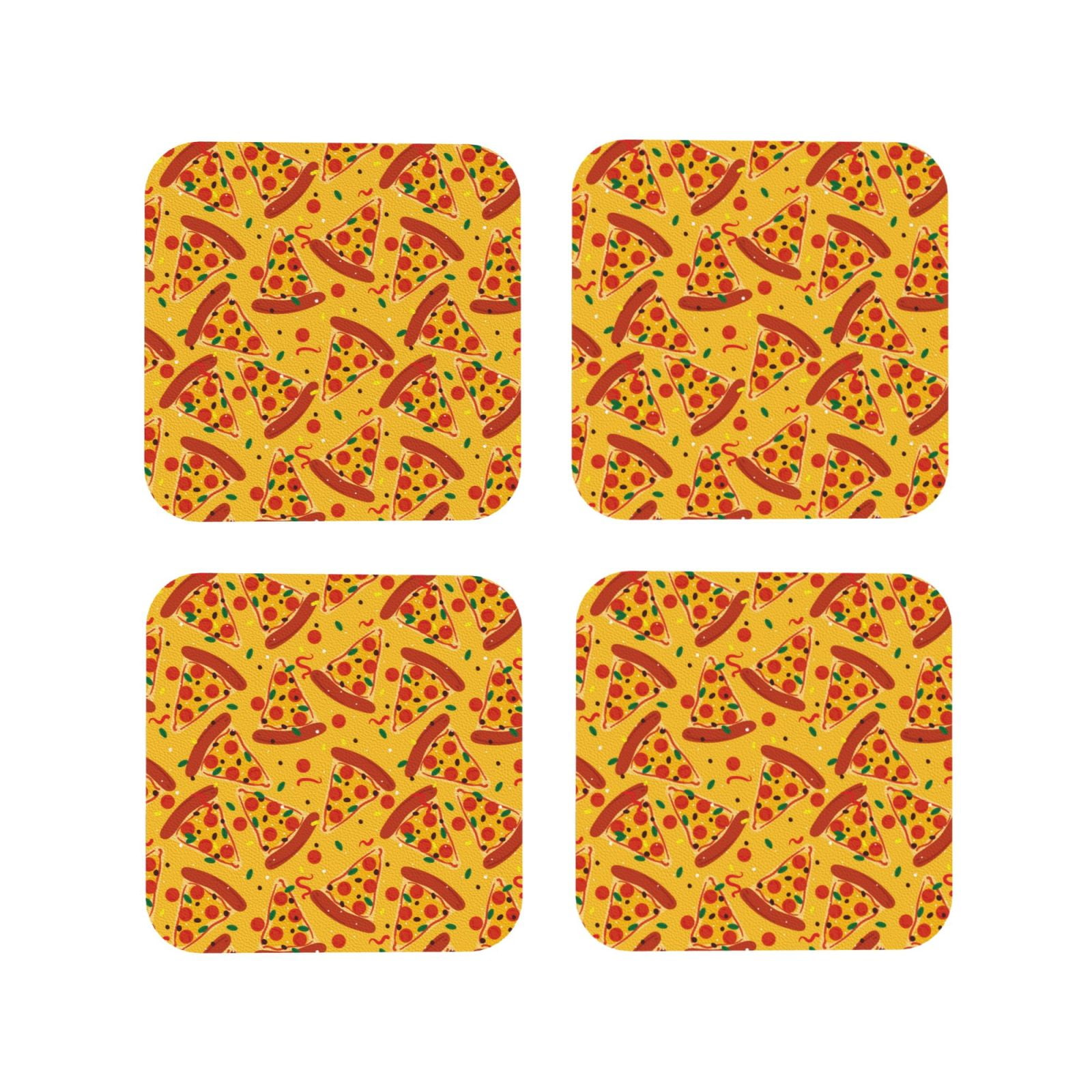Drink Coasters, Cute Delicious Pizza -PVC Leather Coasters Sets of 4 ...