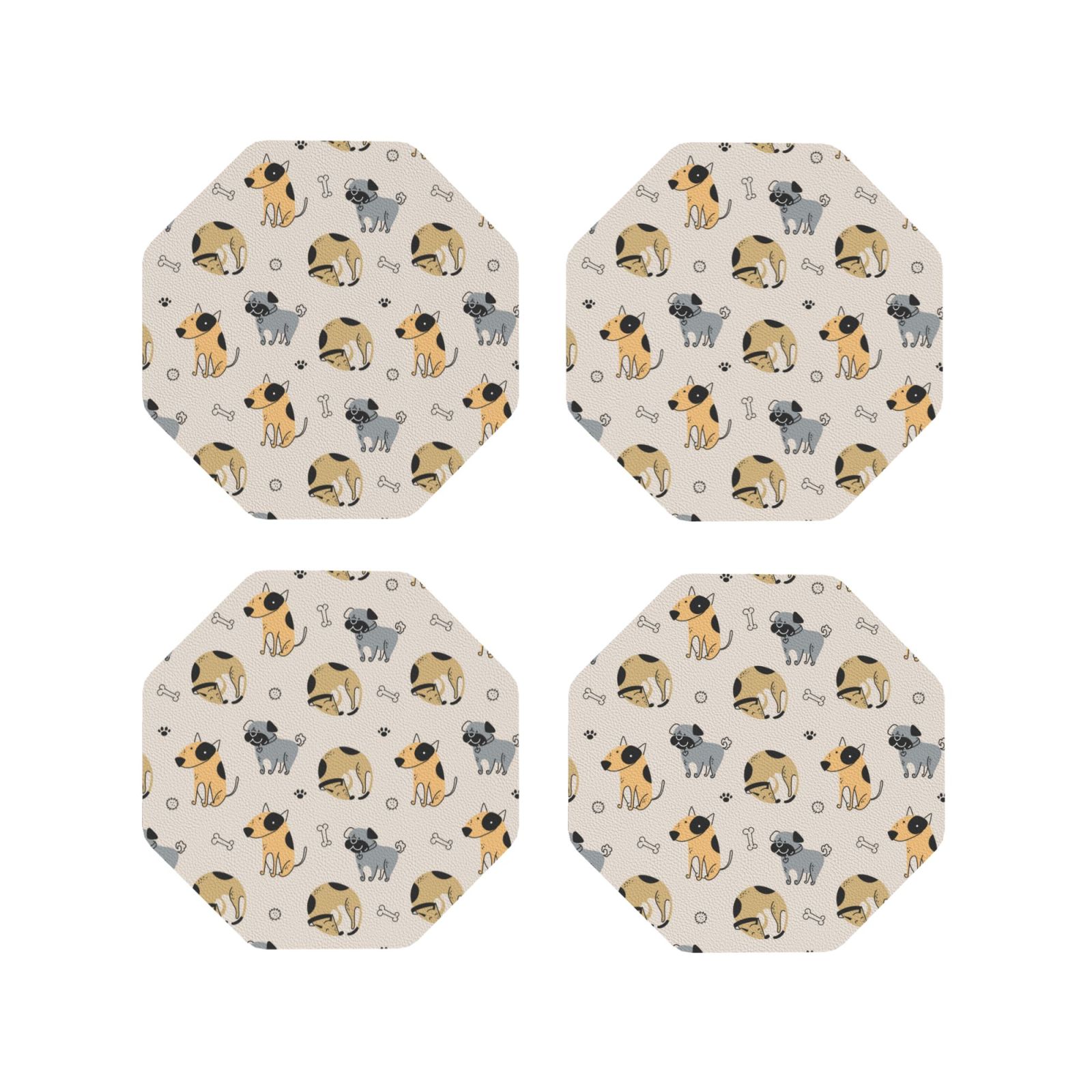 Drink Coasters, Cute Dog Bone Puppy -PVC Leather Coasters Sets of 4 for ...