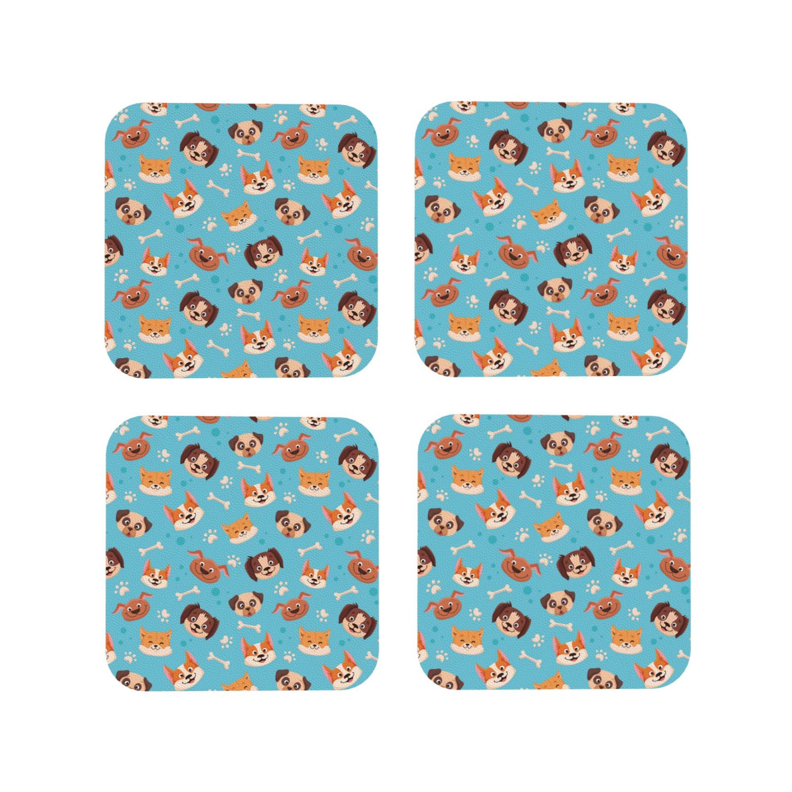 Drink Coasters, Cute Dog cartoon blue -PVC Leather Coasters Sets of 4 ...