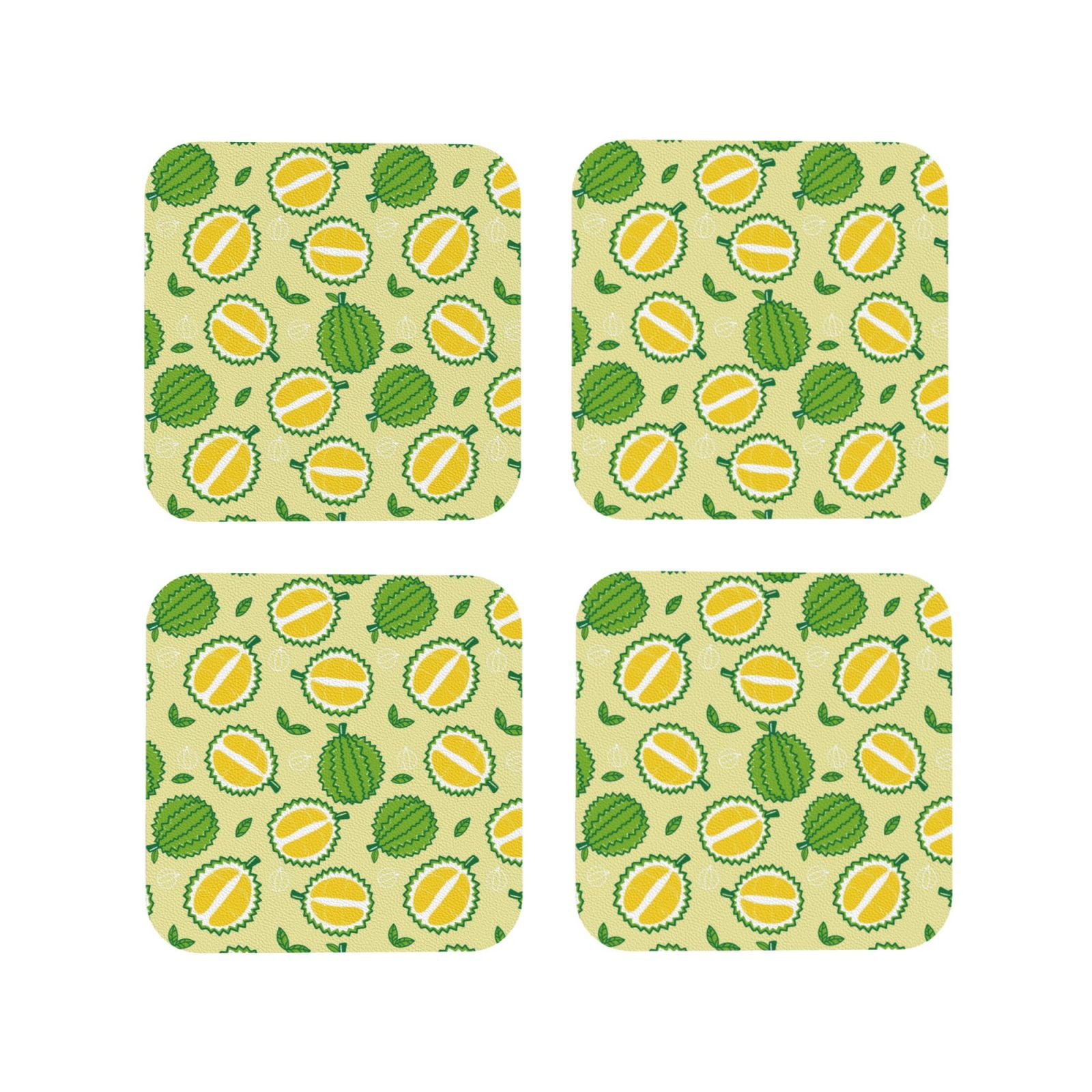 Drink Coasters, Cute Durian Green Yellow -PVC Leather Coasters Sets of ...