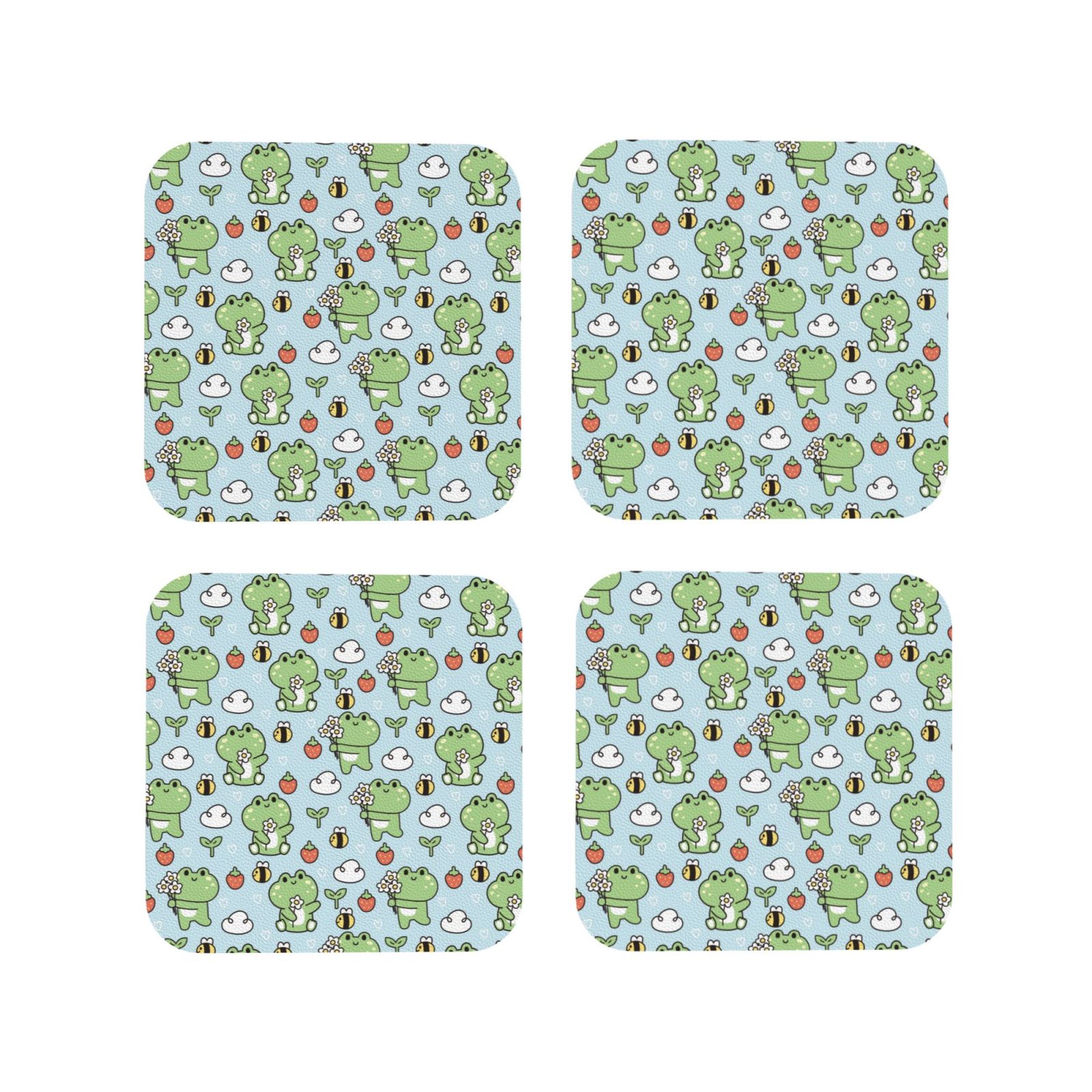 Drink Coasters, Cute Floral Frog -PVC Leather Coasters Sets of 4 for ...