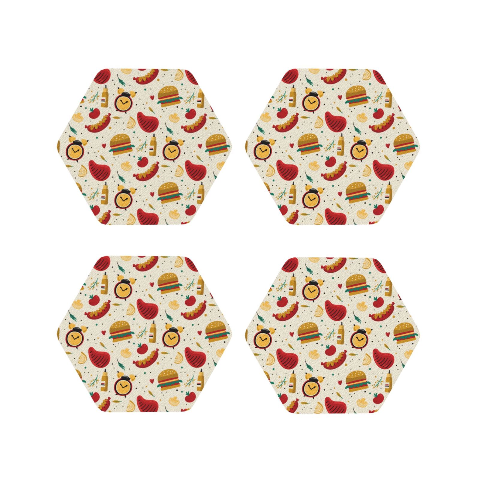 Drink Coasters, Cute Food Beef Onions Mushrooms -PVC Leather Coasters ...