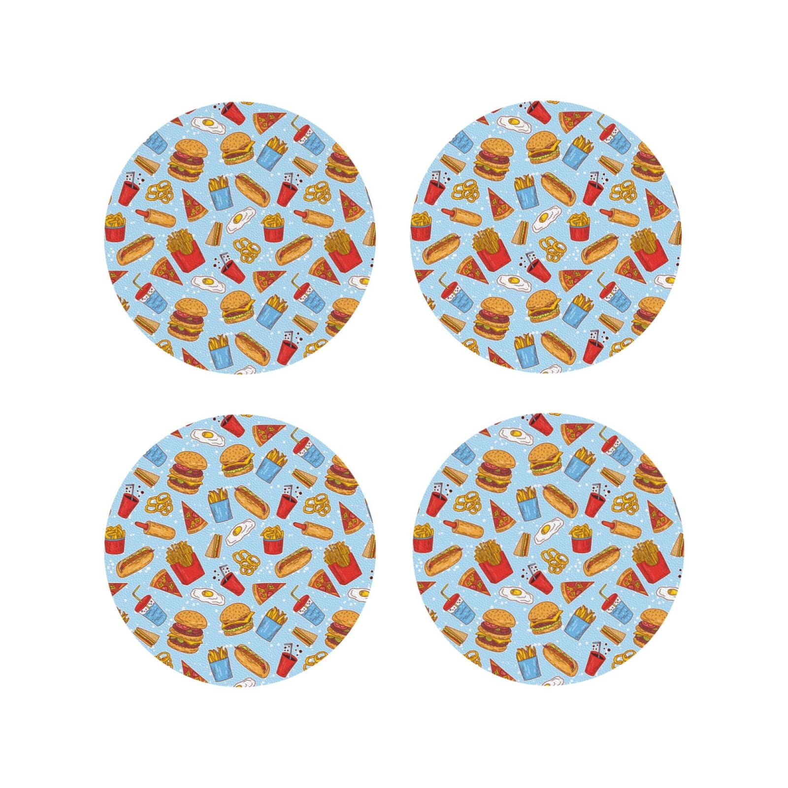 Drink Coasters, Cute Food Egg Burger Fries -PVC Leather Coasters Sets ...