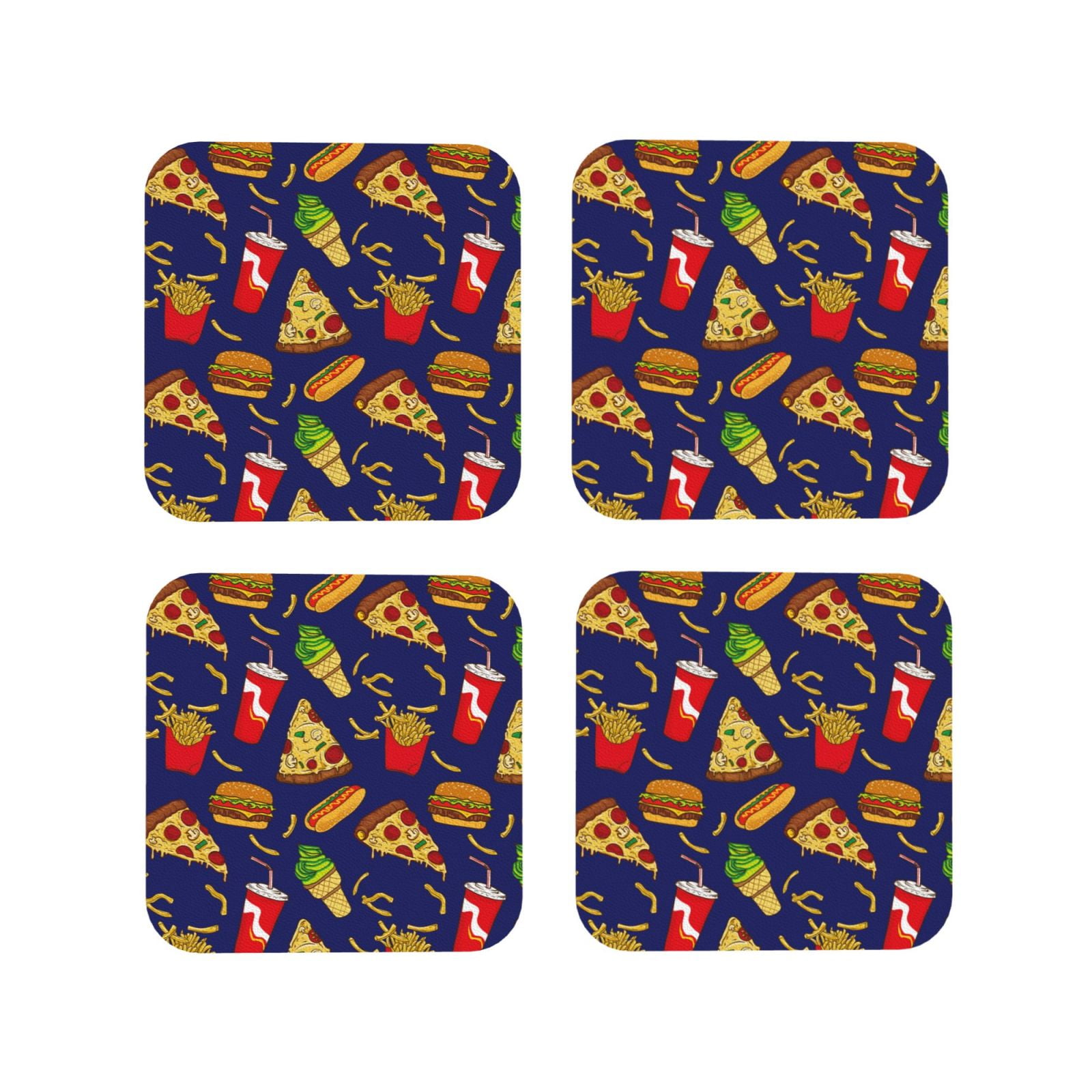 Drink Coasters, Cute Food Green Ice Cream -PVC Leather Coasters Sets of ...