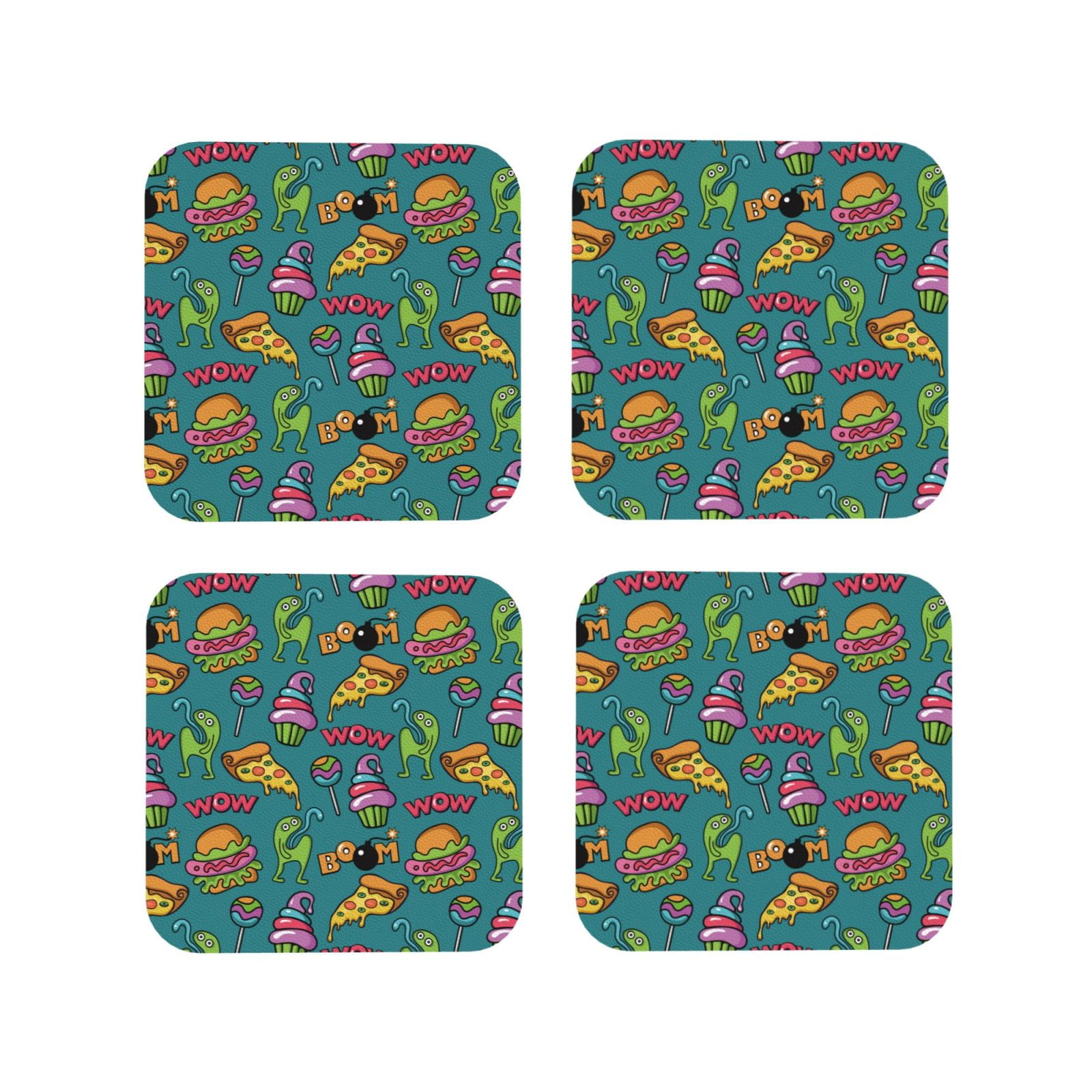 Drink Coasters, Cute Food Lollipop Pizza Fries -PVC Leather Coasters ...