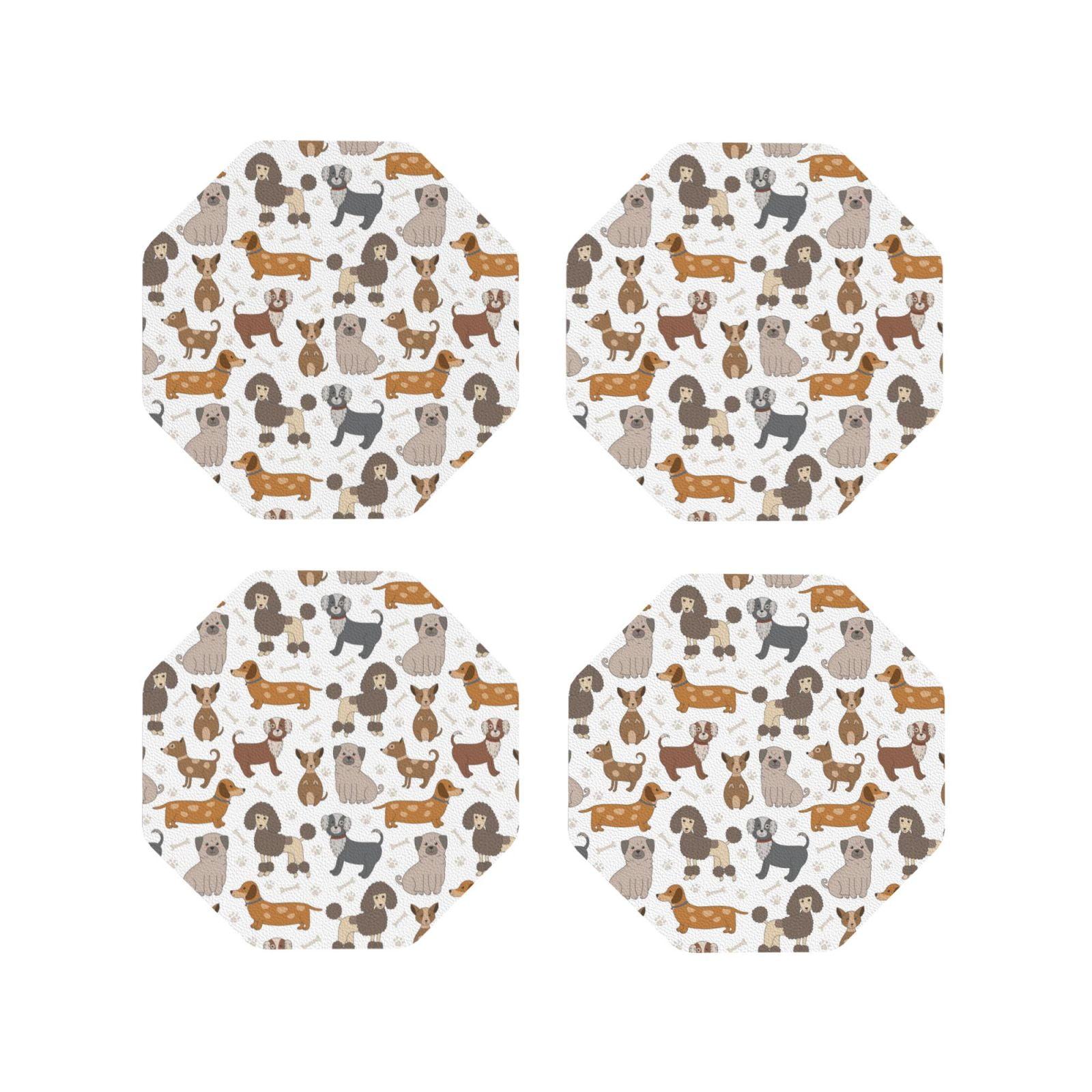 Drink Coasters, Cute Footprints Dog -PVC Leather Coasters Sets of 4 for ...