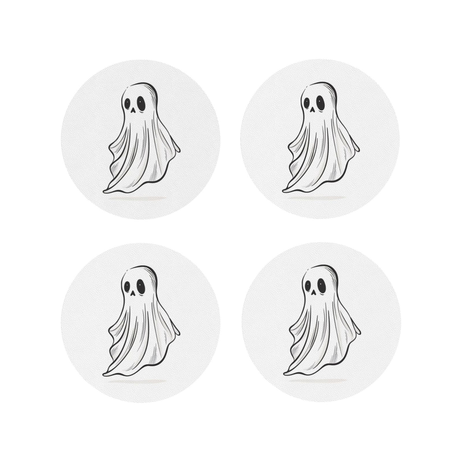 Drink Coasters, Cute Ghost Simple Drawing -PVC Leather Coasters Sets of ...