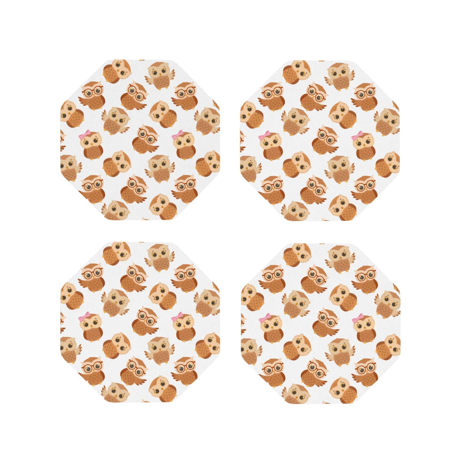 Drink Coasters, Cute Glasses Bow Owl -PVC Leather Coasters Sets of 4 ...