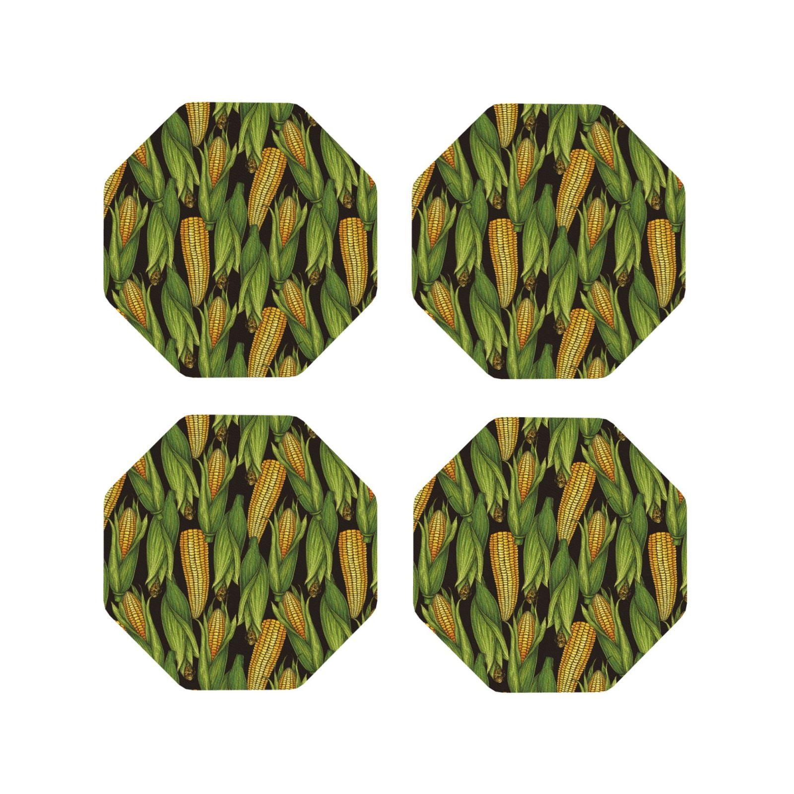 Drink Coasters, Cute Gold Corn Black -PVC Leather Coasters Sets of 4 ...