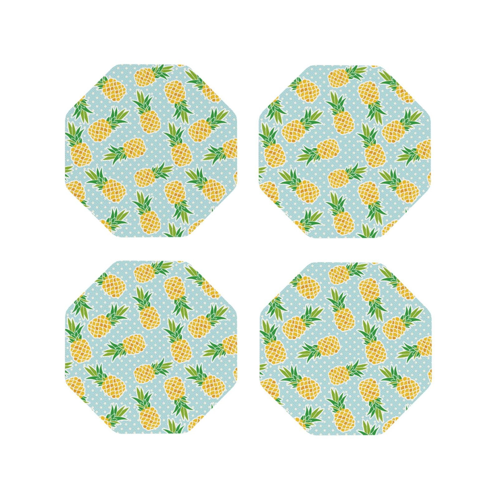 Drink Coasters, Cute Golden Yellow Pineapple -PVC Leather Coasters Sets ...