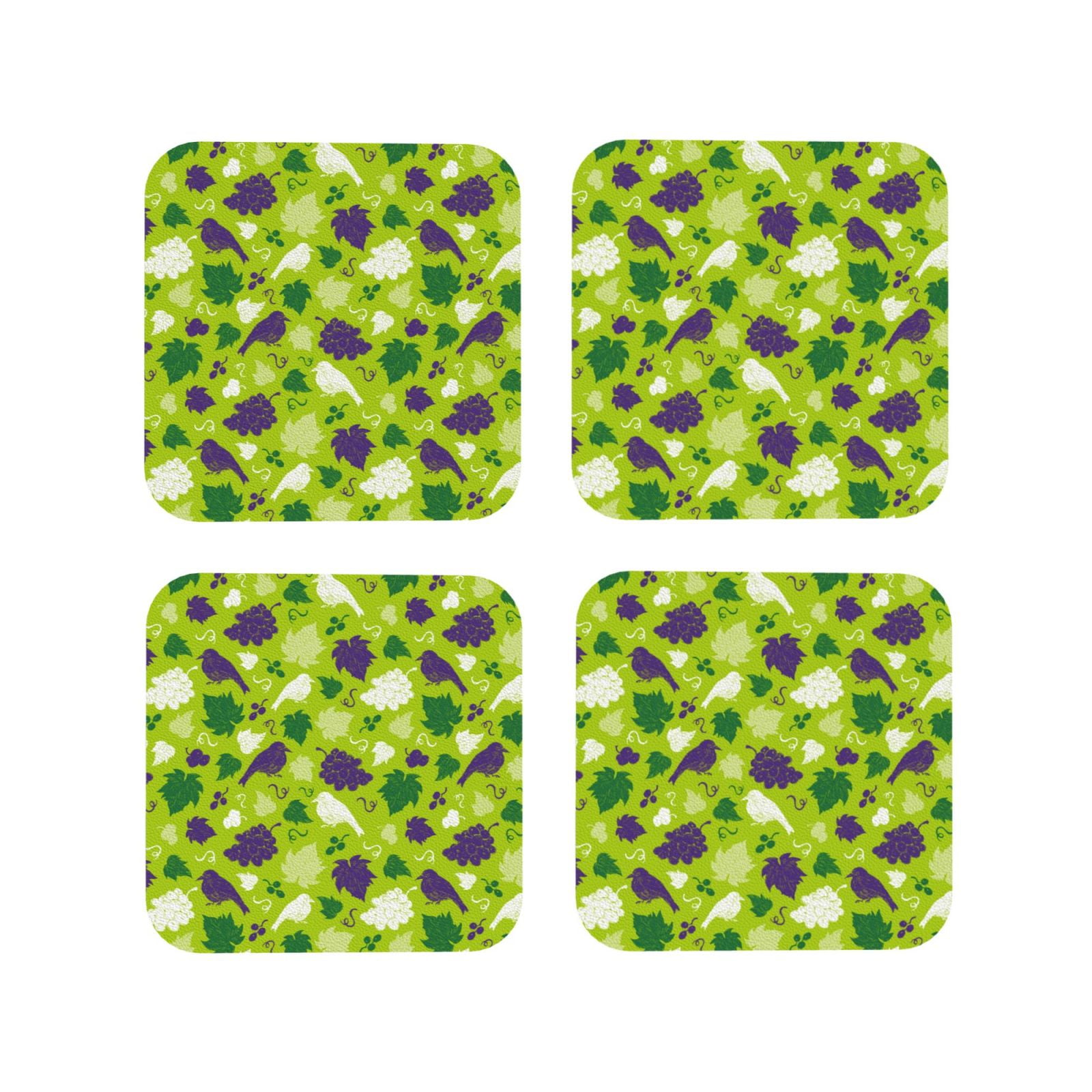 Drink Coasters, Cute Grape Bird -PVC Leather Coasters Sets of 4 for ...