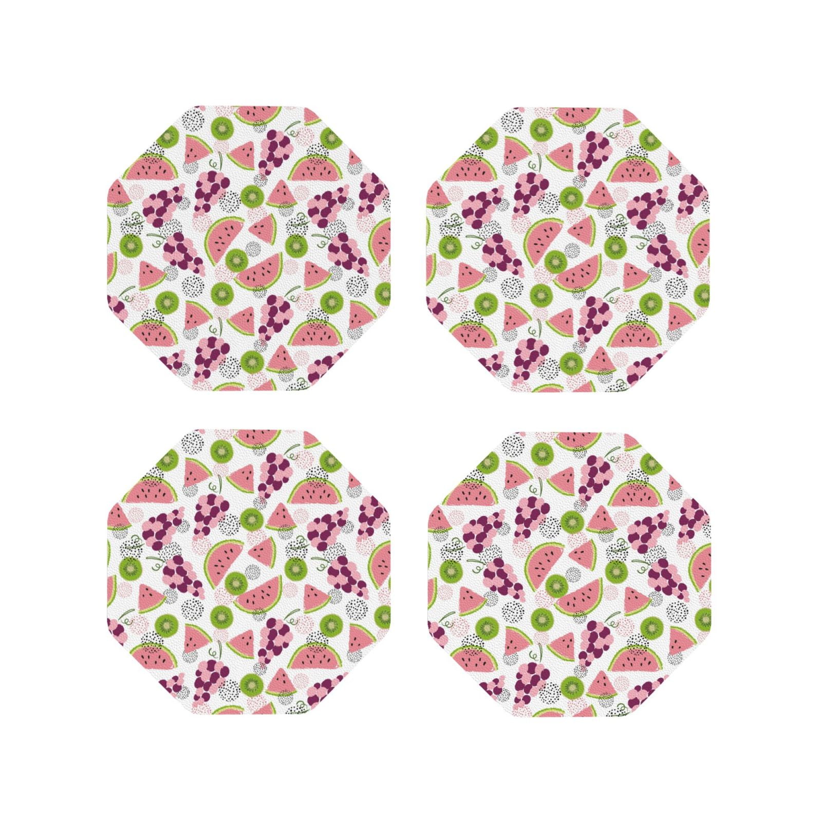 Drink Coasters, Cute Grape Watermelon -PVC Leather Coasters Sets of 4 ...