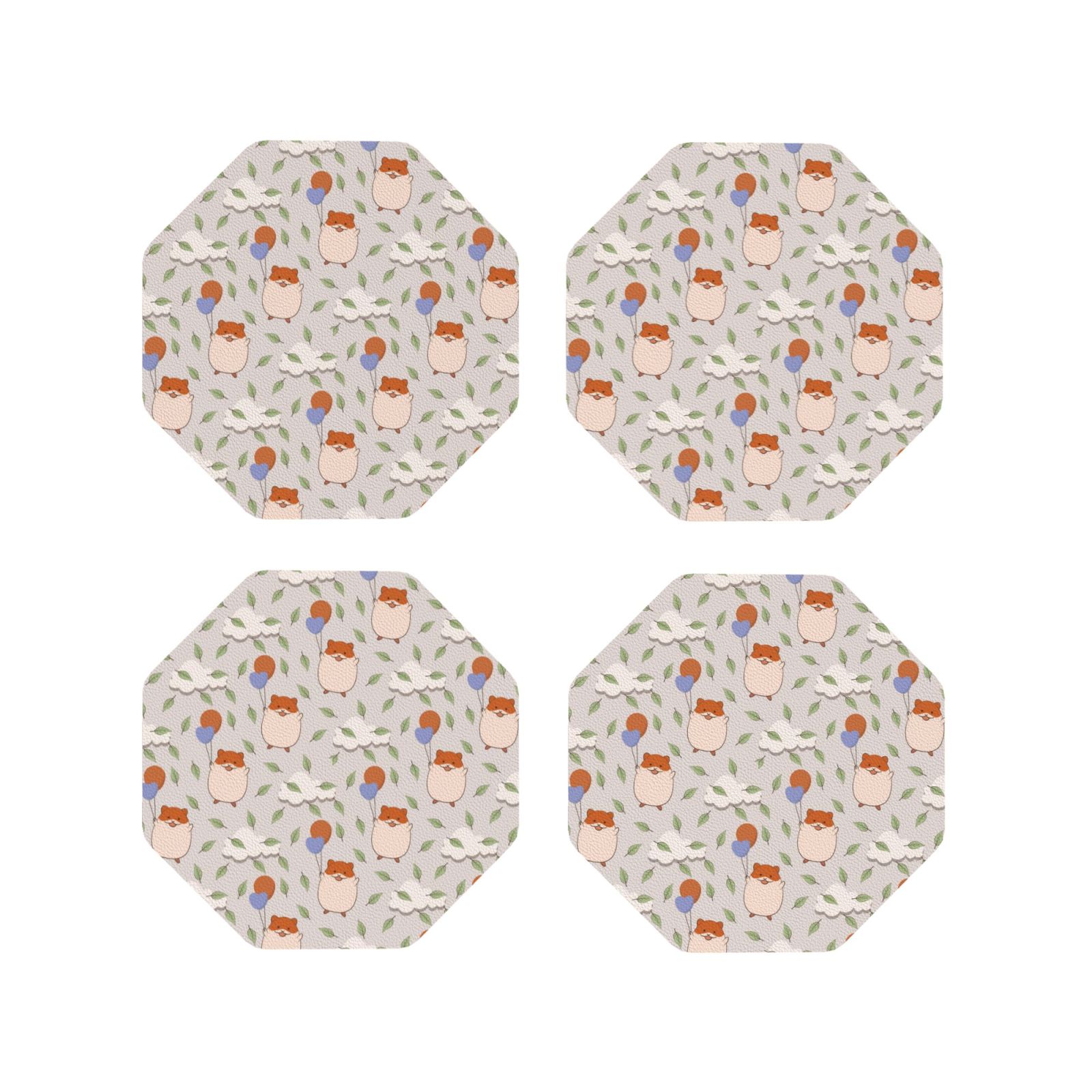 Drink Coasters, Cute Hamster Balloon Leaves -PVC Leather Coasters Sets ...