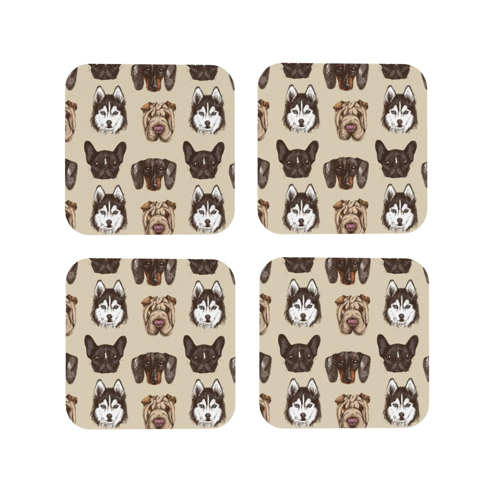 Drink Coasters, Cute Husky French Bulldog Dog -PVC Leather Coasters ...