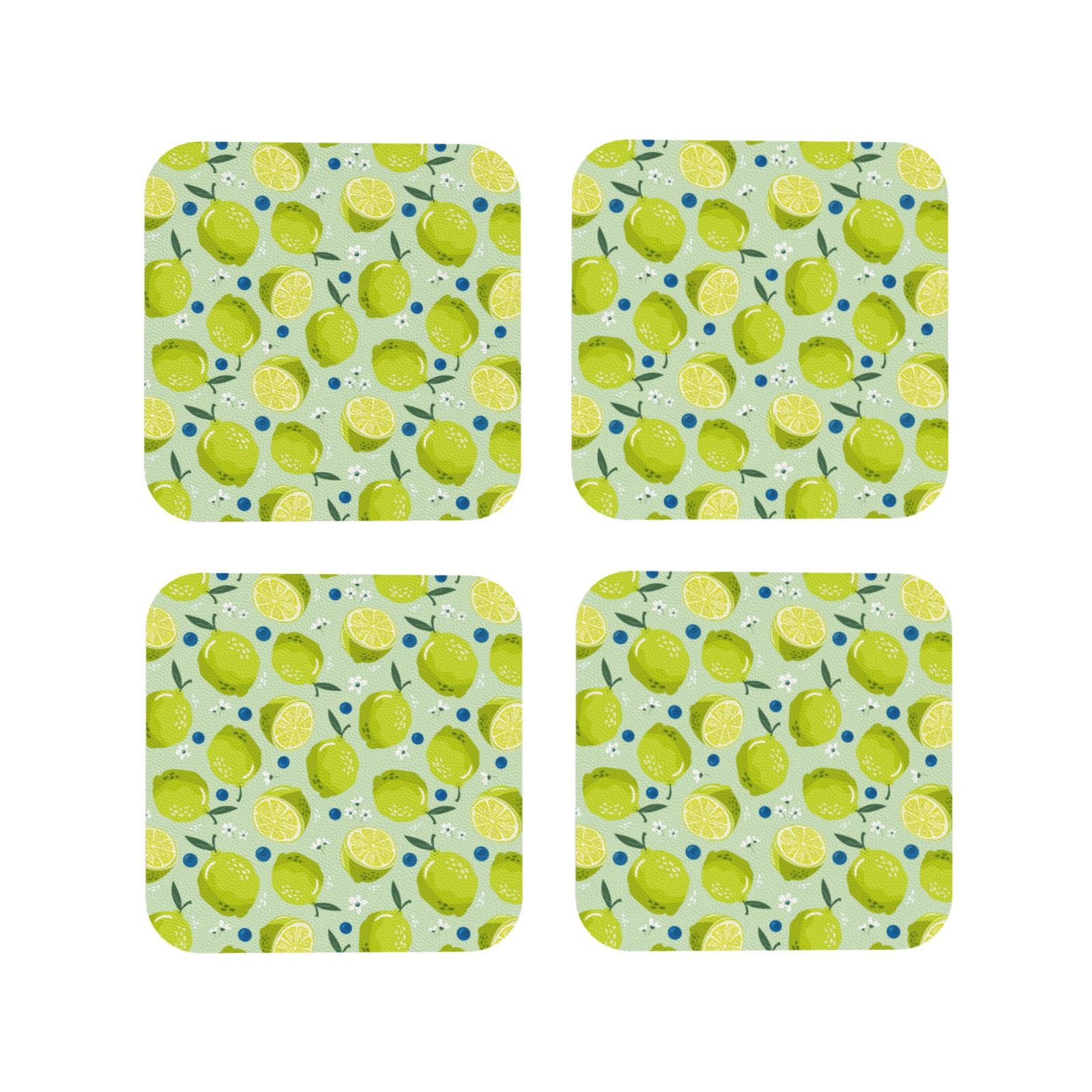 Drink Coasters, Cute Lemon Flowers Blueberry -PVC Leather Coasters Sets ...