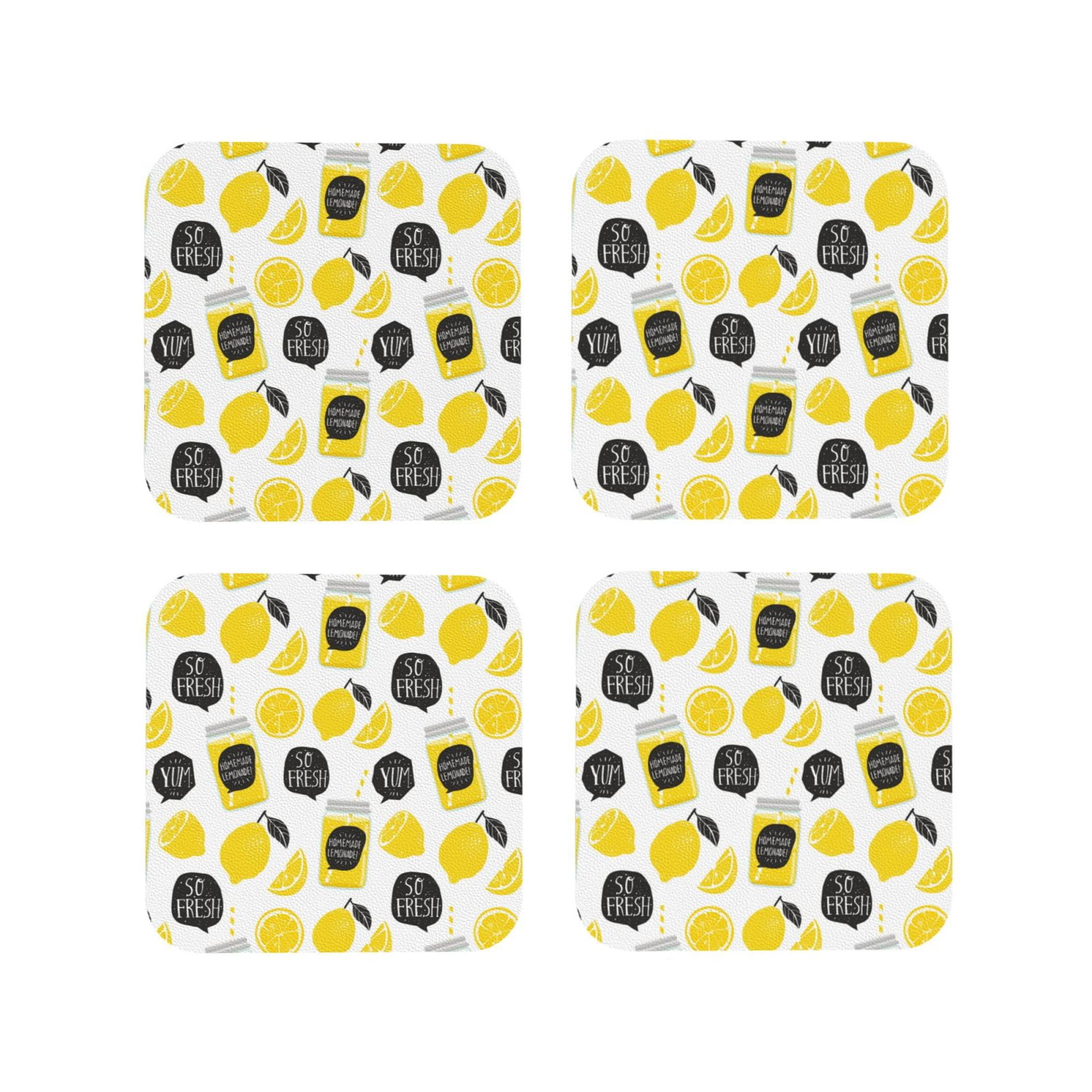 Drink Coasters, Cute Lemon Juice -PVC Leather Coasters Sets of 4 for ...