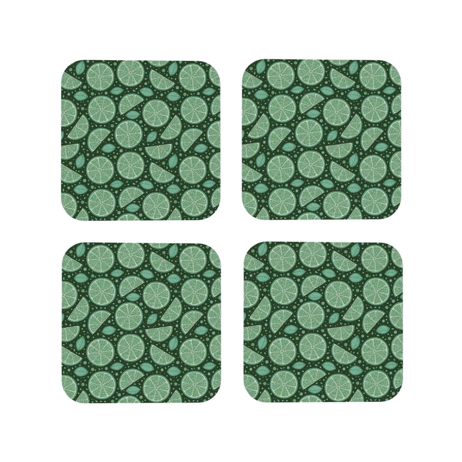 Drink Coasters, Cute Lime Green -PVC Leather Coasters Sets of 4 for ...