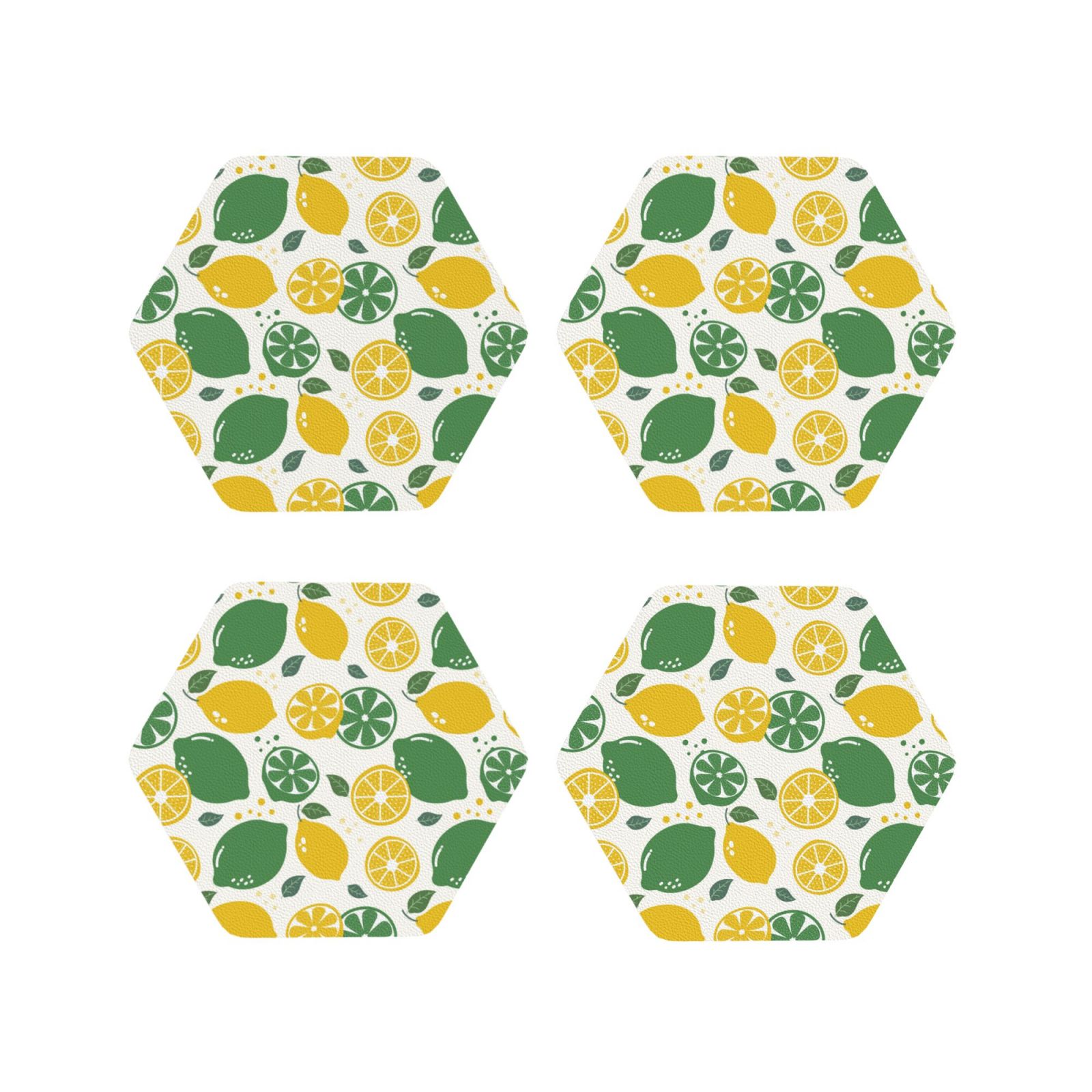 Drink Coasters, Cute Limes Yellow Green Leaves -PVC Leather Coasters ...