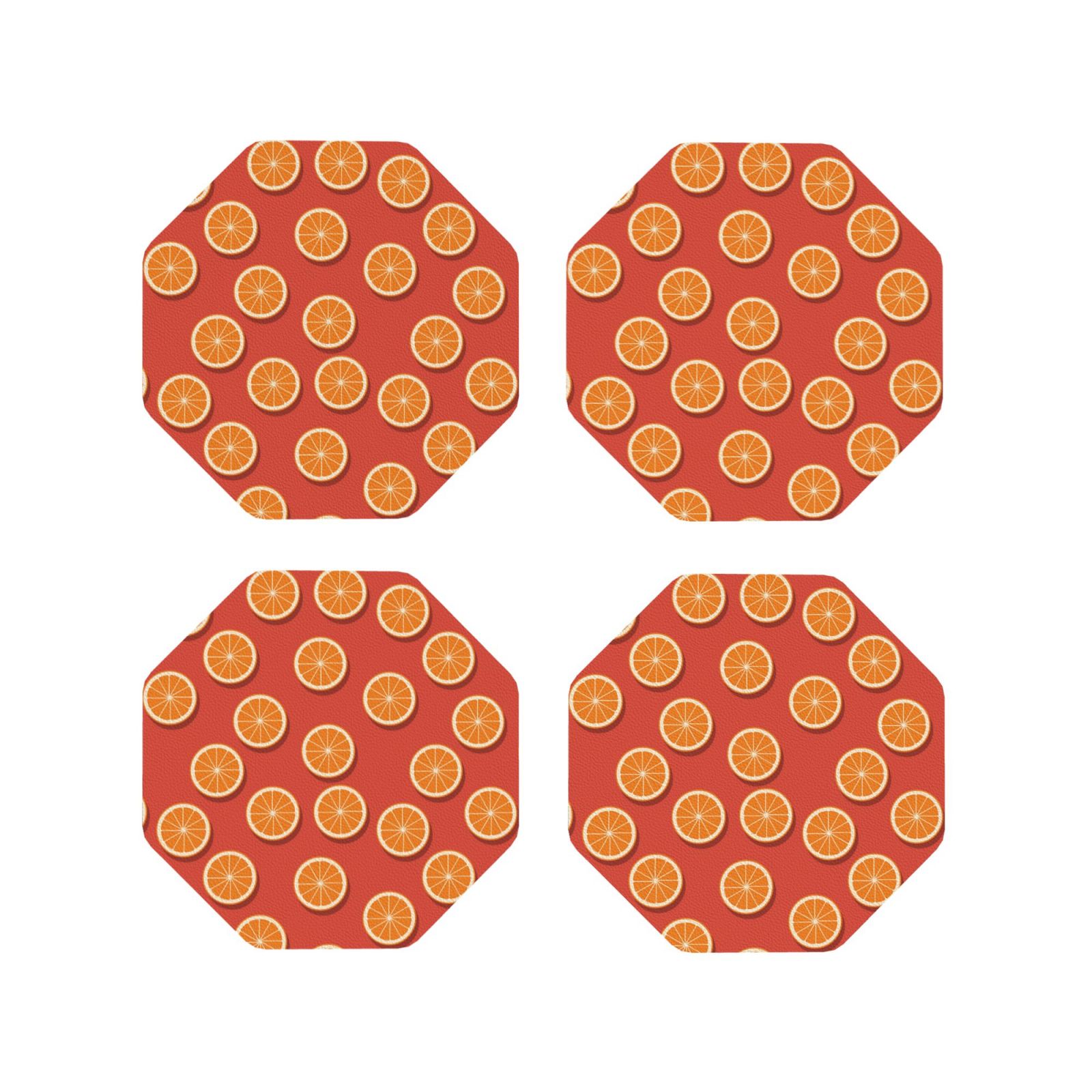 Drink Coasters, Cute Orange Piece Red -PVC Leather Coasters Sets of 4 ...