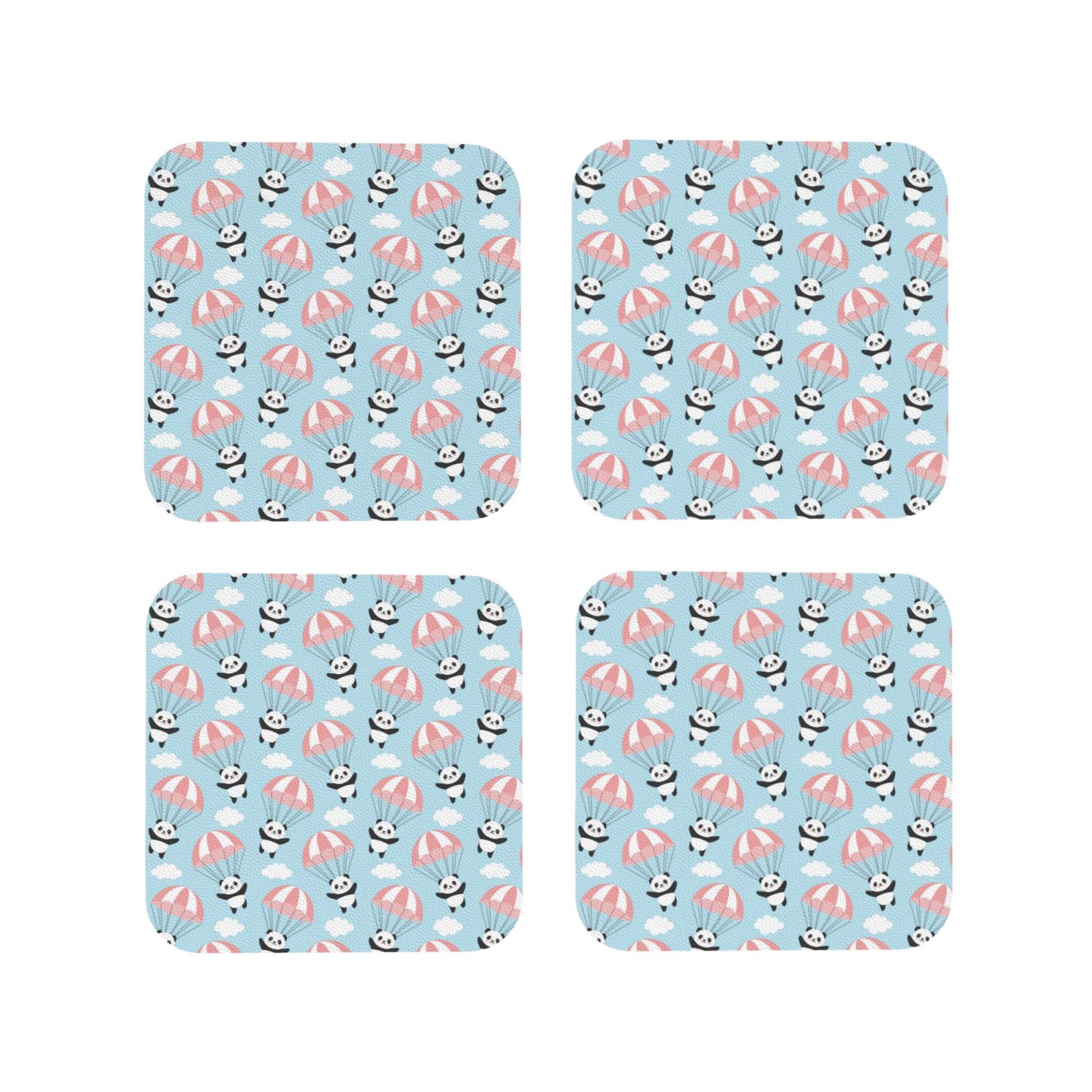 Drink Coasters, Cute Panda Flying in the Sky -PVC Leather Coasters Sets ...