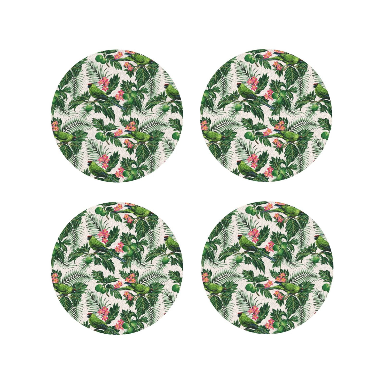 Drink Coasters, Cute Parrot Palm Leaf Green -PVC Leather Coasters Sets ...