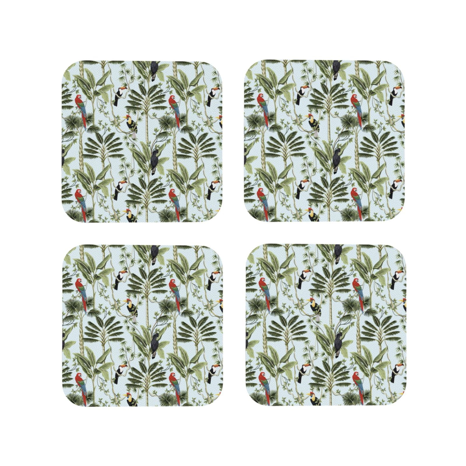 Drink Coasters, Cute Parrot Toucan Palm Tree -PVC Leather Coasters Sets ...