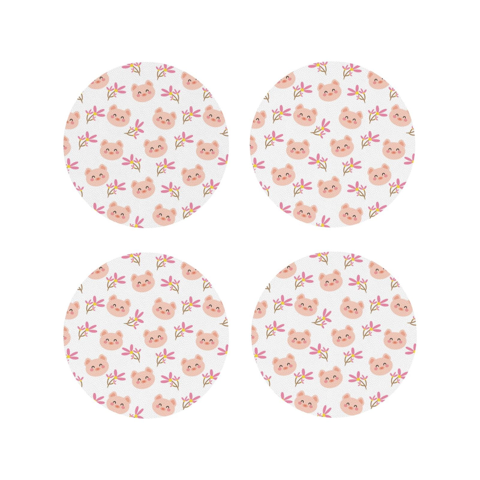 Drink Coasters, Cute Pig Face and Plants -PVC Leather Coasters Sets of ...