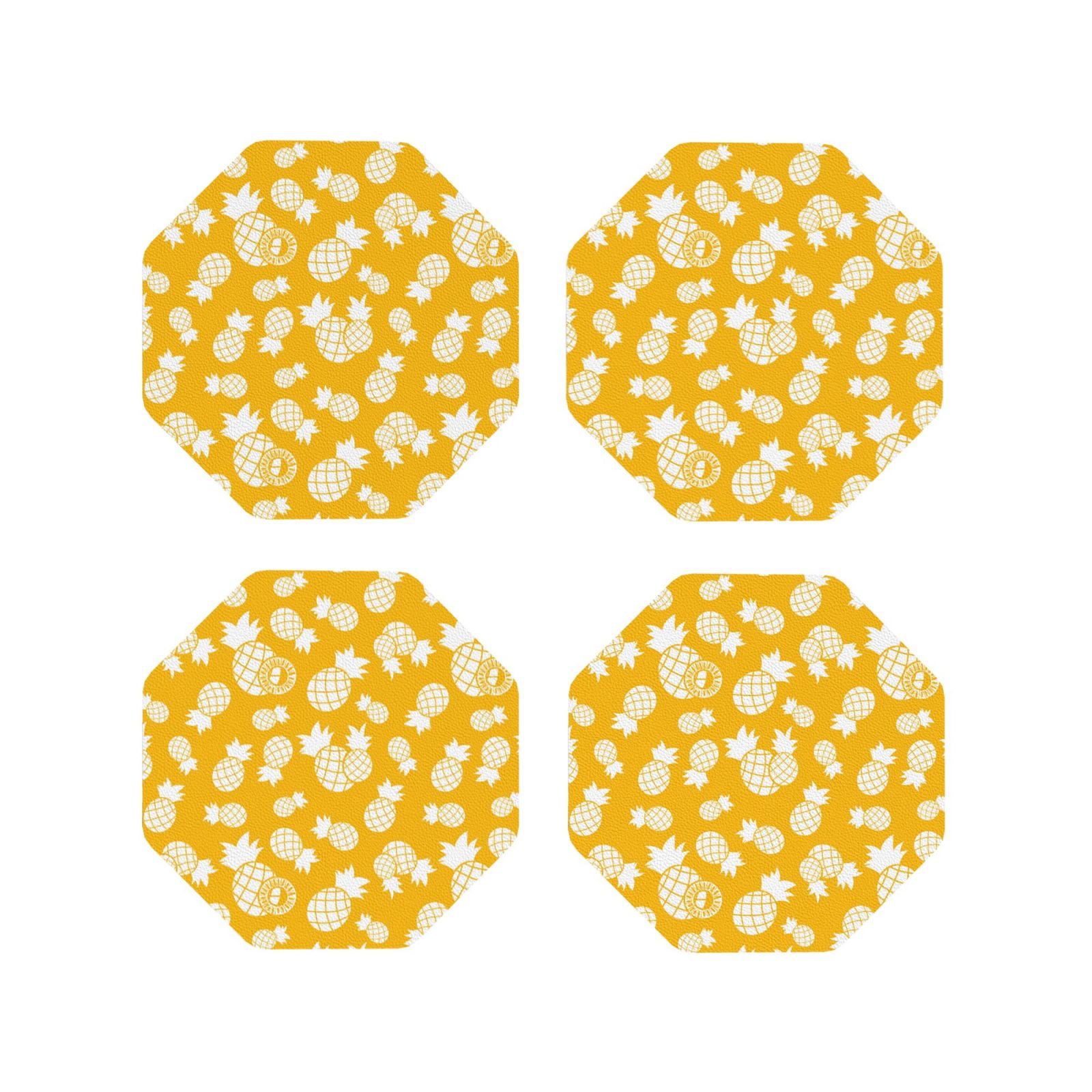 Drink Coasters, Cute Pineapple Yellow -PVC Leather Coasters Sets of 4 ...