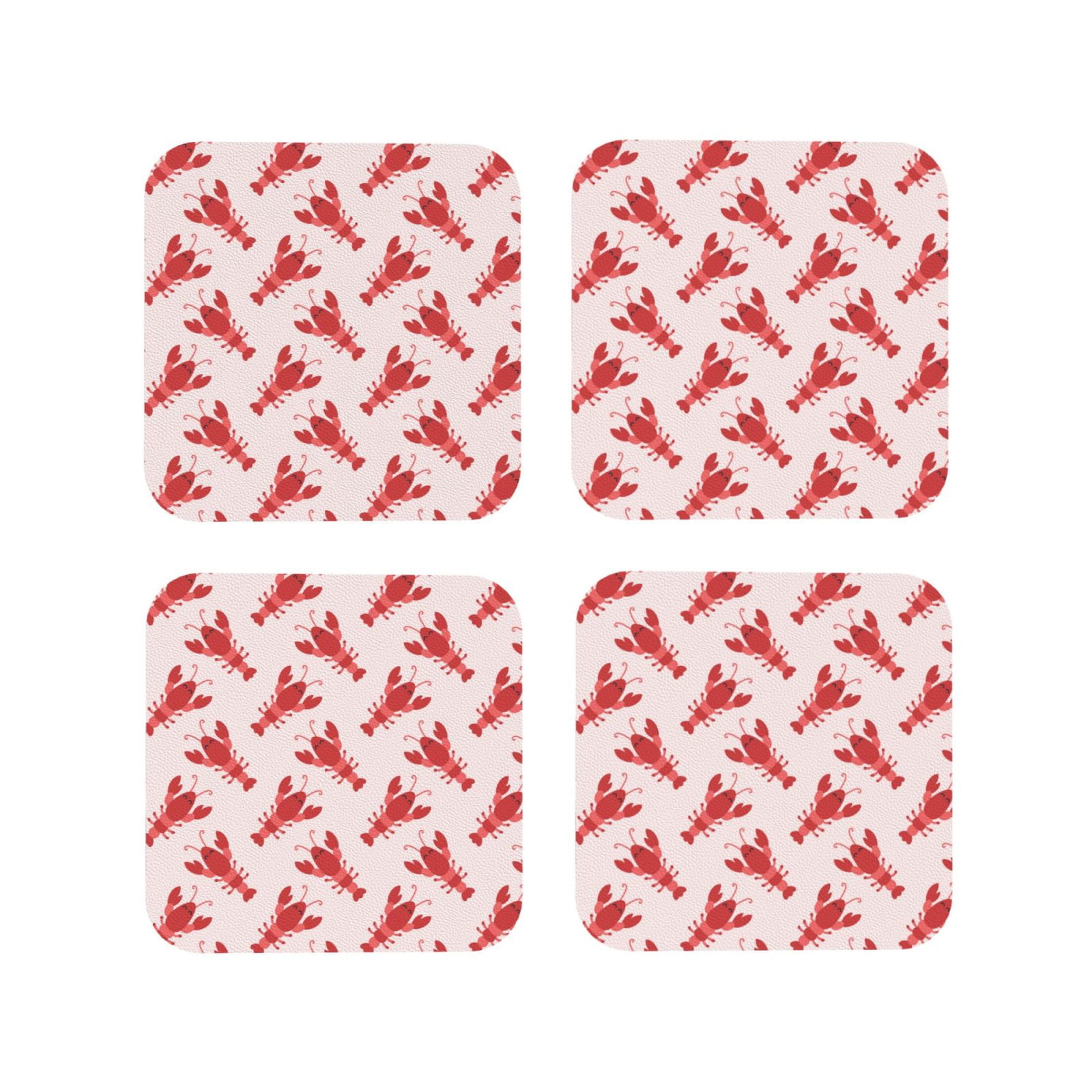 Drink Coasters, Cute Red Cartoon Lobster -PVC Leather Coasters Sets of ...